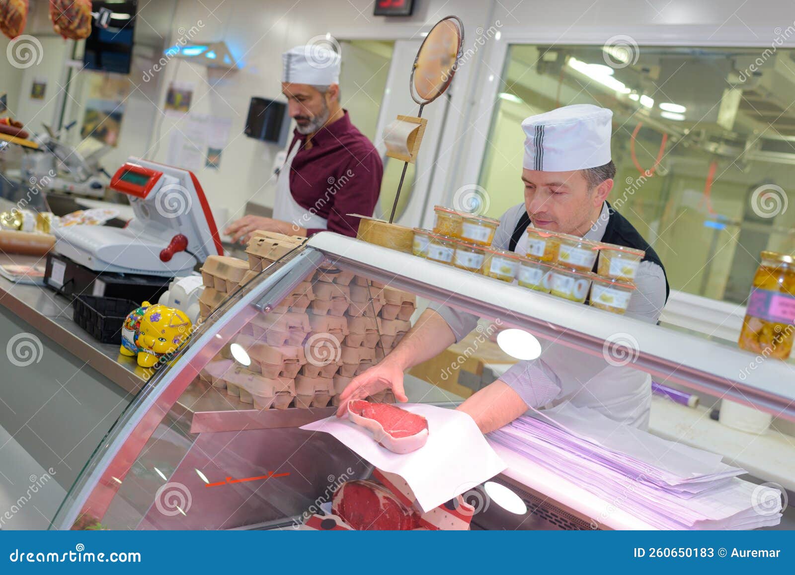 Butcher Standing Behind Counter Stock Image - Image of people, beef ...