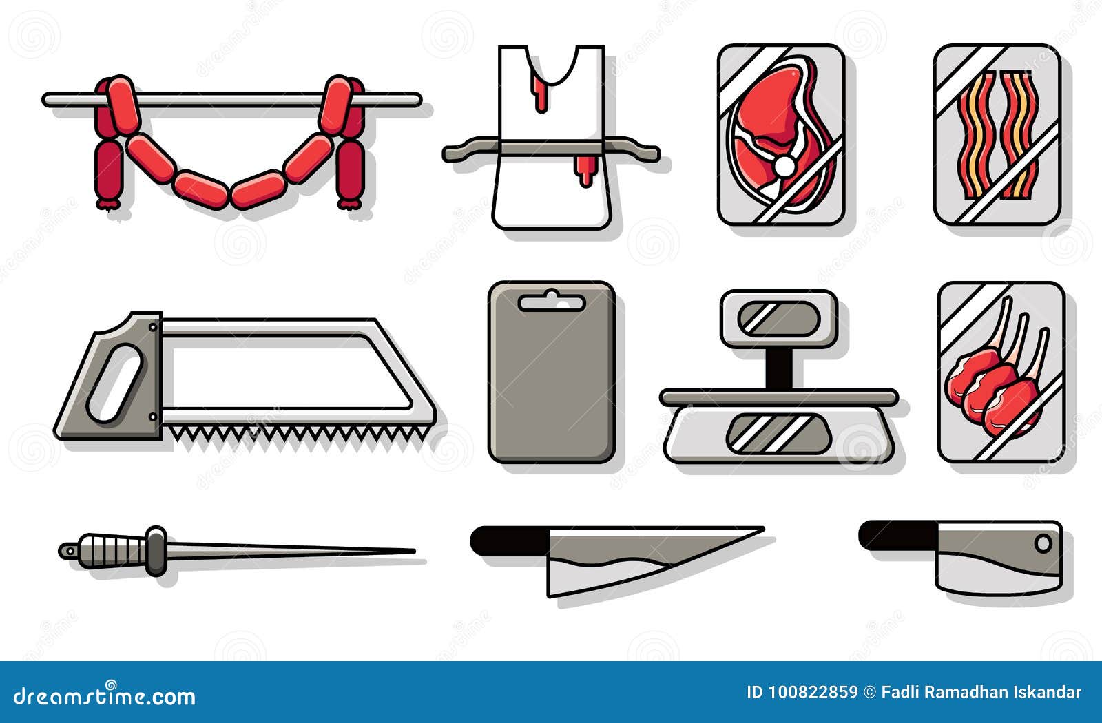 Butcher Vector Set stock illustration. Illustration of sausage - 100822859