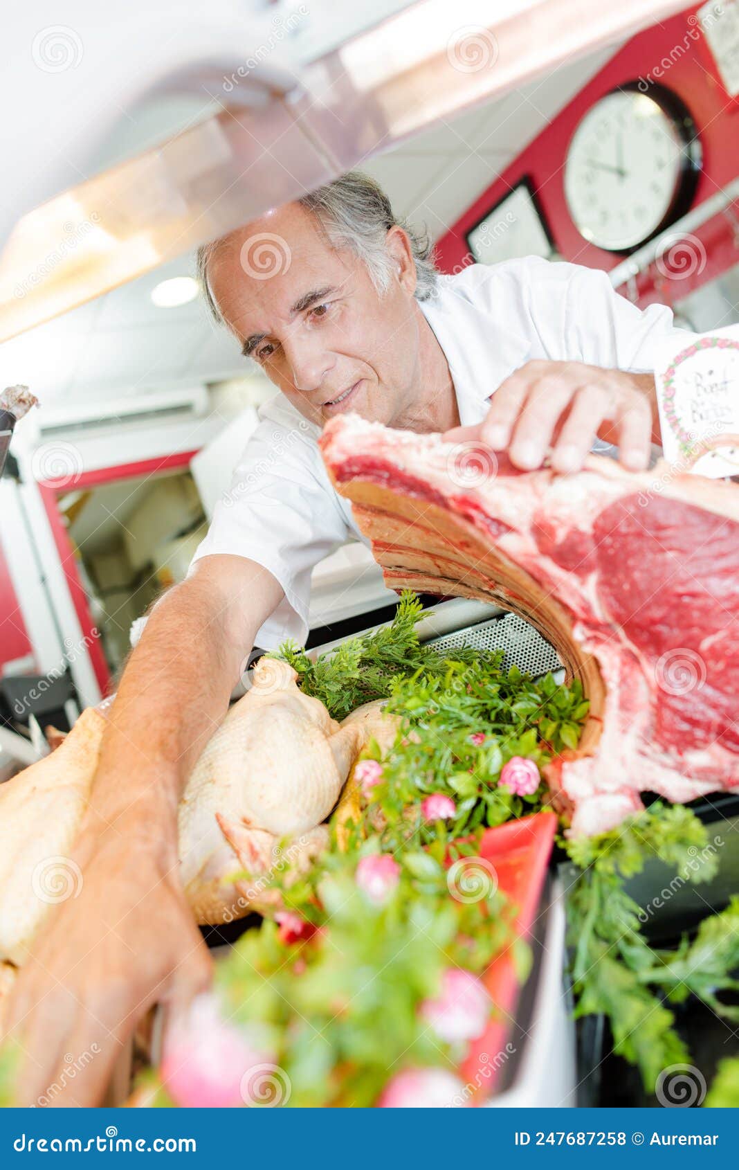 Butcher at work stock photo. Image of lamb, shop, customer - 247687258