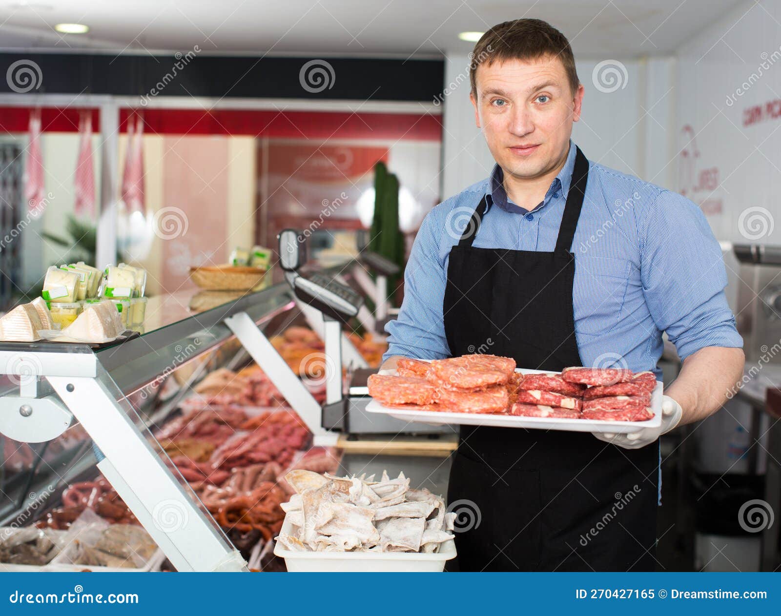 Butcher Working Behind Counter Stock Image - Image of freshness, sale ...