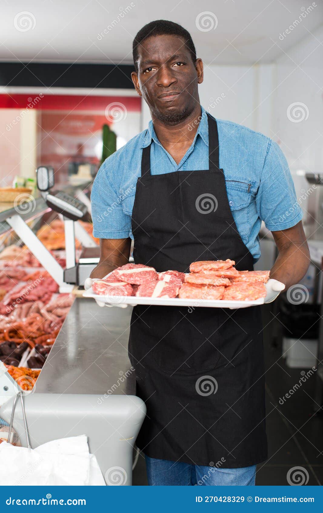 Butcher Working Behind Counter Stock Image - Image of cutlet, quality ...