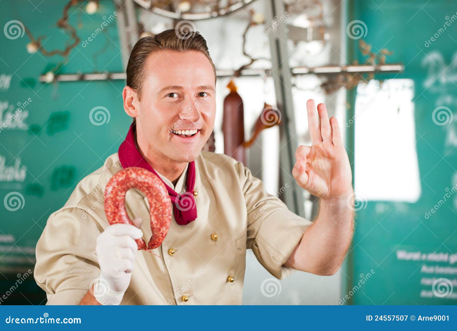 Butcher Working in a Butchers Shop Stock Image - Image of snag, work ...