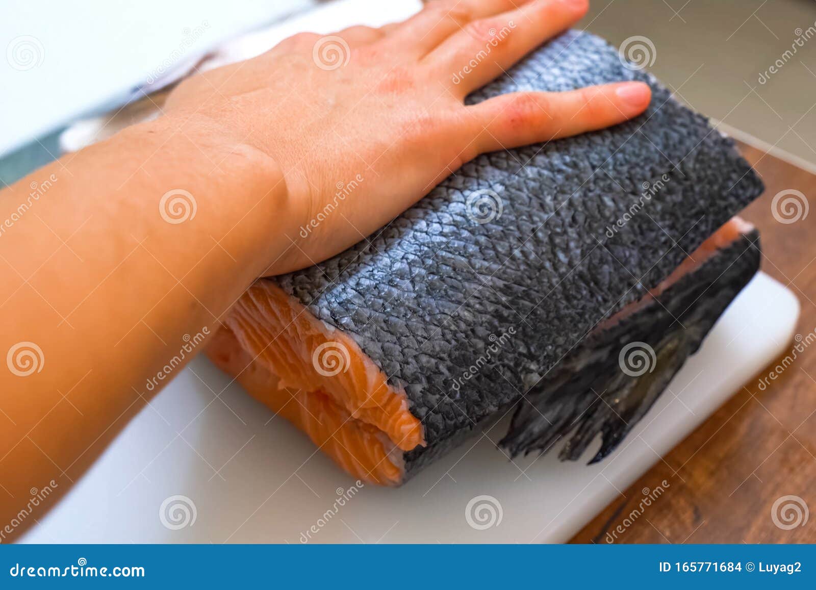 Butchering Salmon, Piece of Salmon Red Fish Meat Stock Photo - Image of ...
