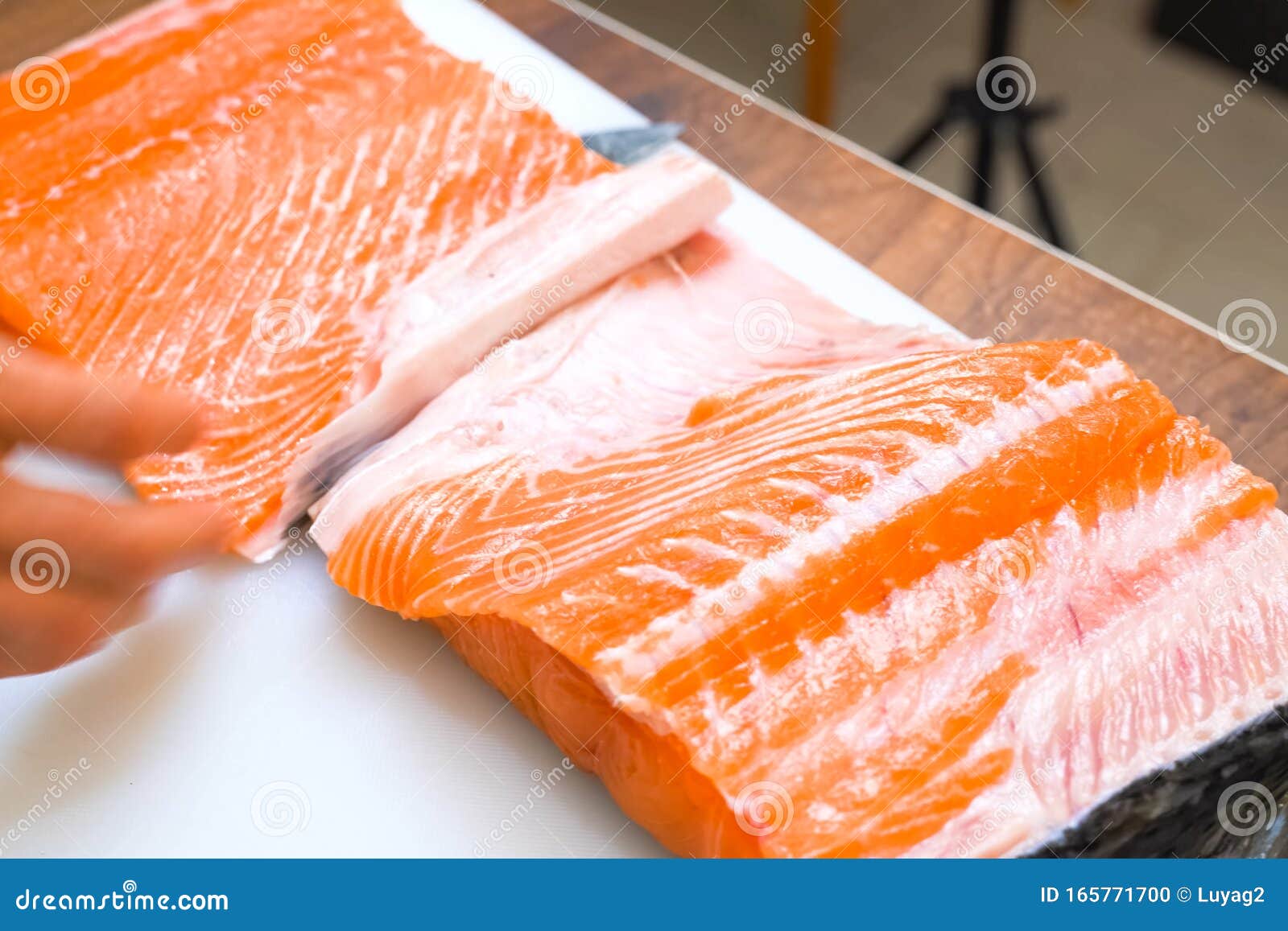 Butchering Salmon, Piece of Salmon Red Fish Meat Stock Photo - Image of ...