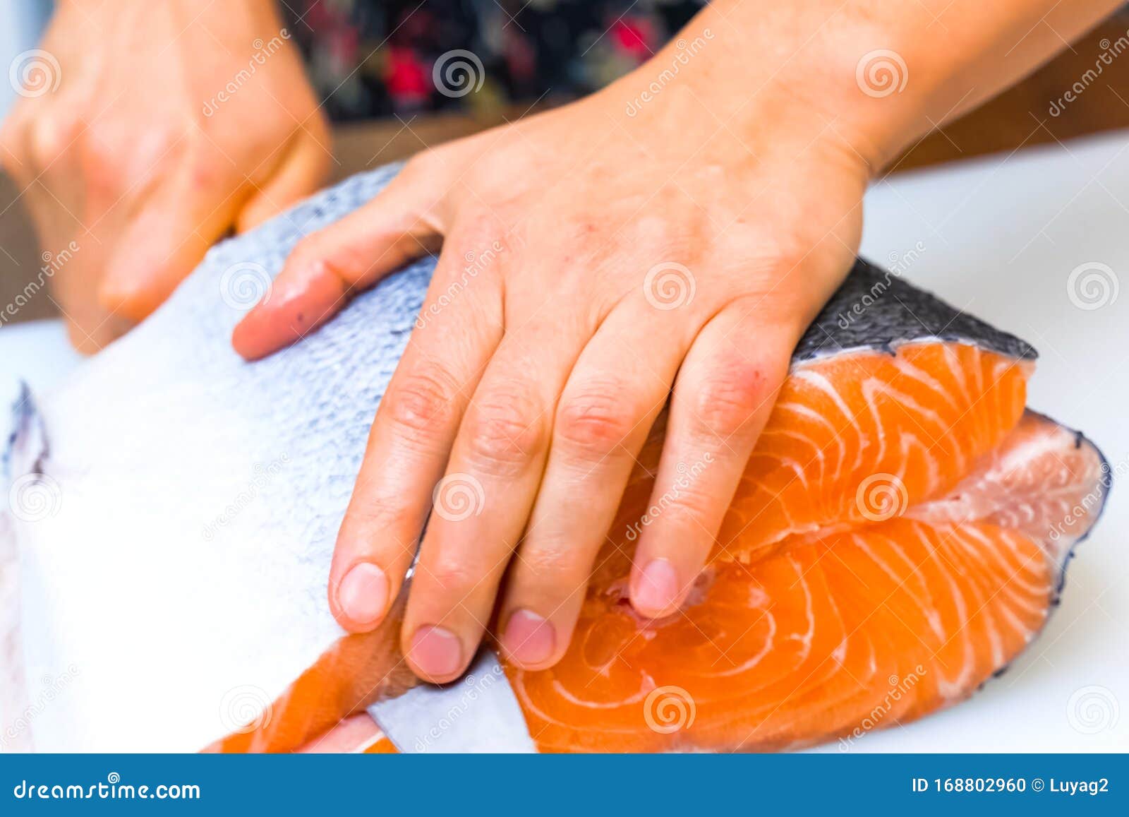 Butchering Salmon, Piece of Salmon Red Fish Meat Stock Photo - Image of ...