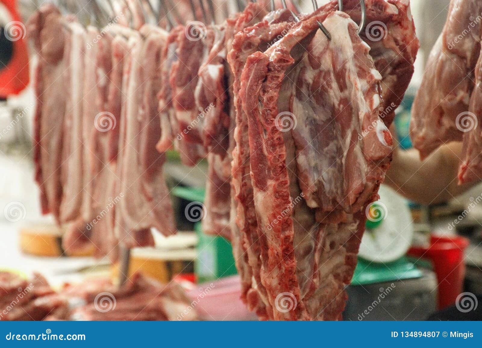 Butchers Meat Market stock image. Image of hanging, butcher - 134894807