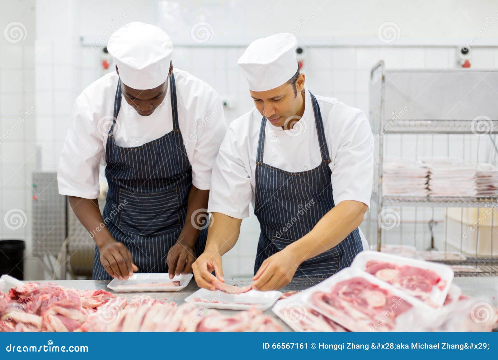Butchers Packing Meat Pieces Stock Image - Image of confident, african ...