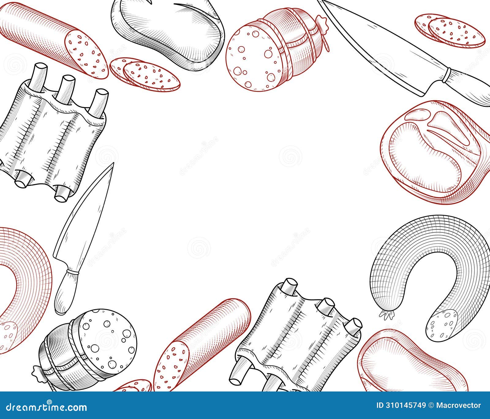 Butchery Background in Hand Drawn Style Stock Illustration ...