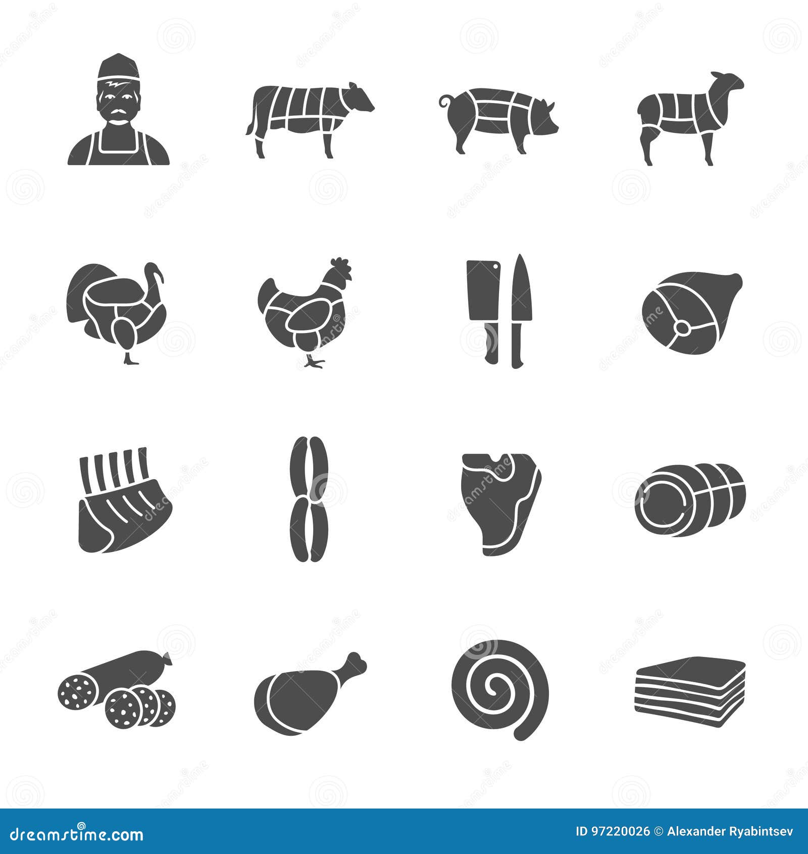 Butchery icons stock vector. Illustration of gray, meat - 97220026