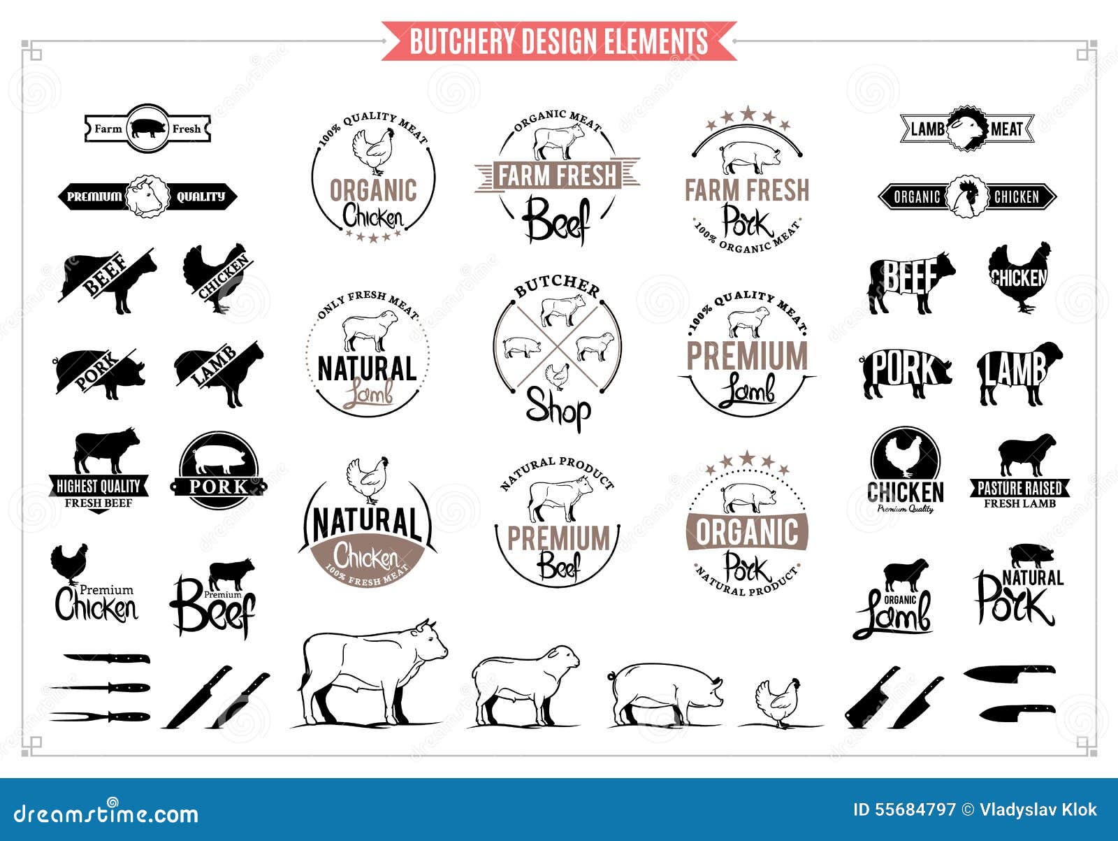 Butchery Logos, Labels, Charts and Design Elements Stock Vector ...