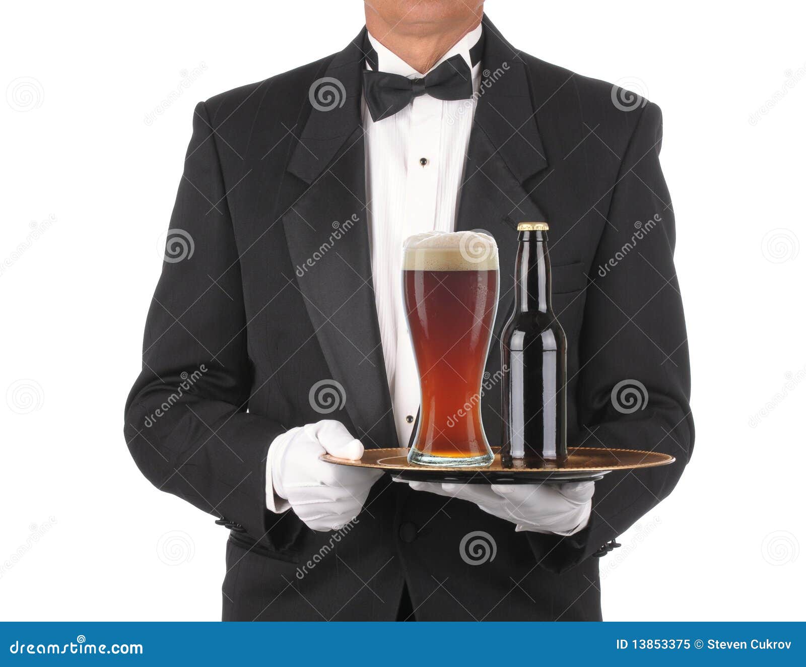 Butler with Beer on Tray stock image. Image of torso - 13853375