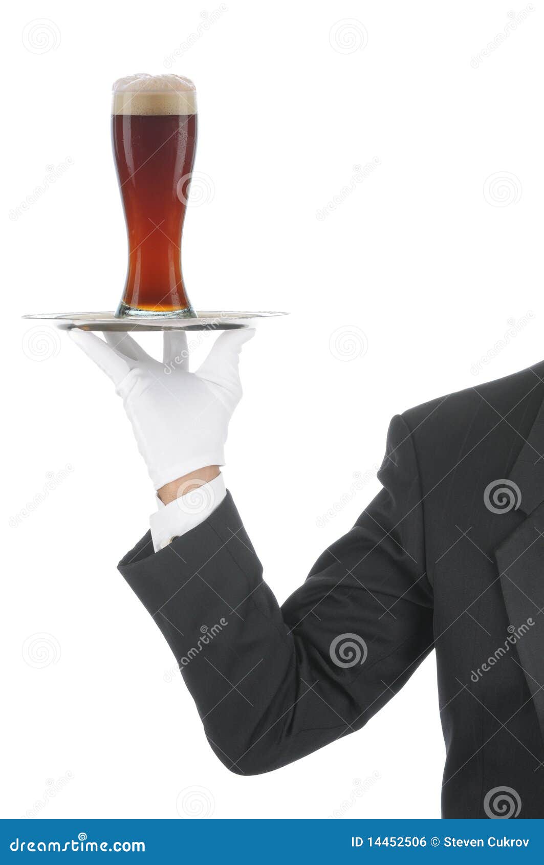 Butler with beer on Tray stock photo. Image of beverage - 14452506