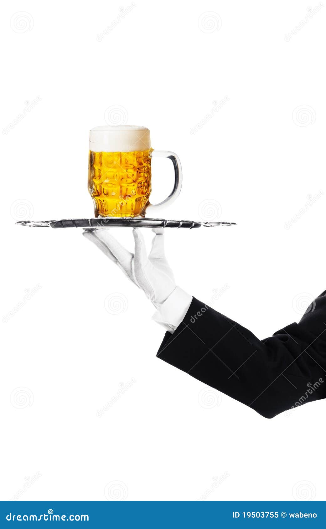 Butler with beer on tray stock image. Image of draft - 19503755