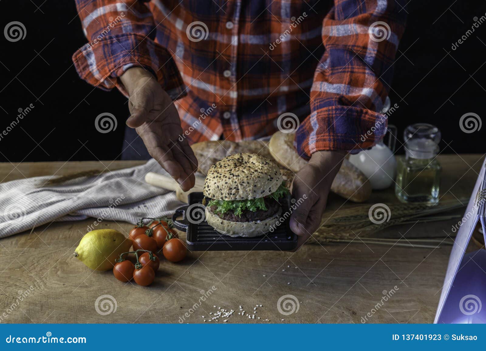 Chef Making Hamburger Homemade Stock Image - Image of food, dinner ...