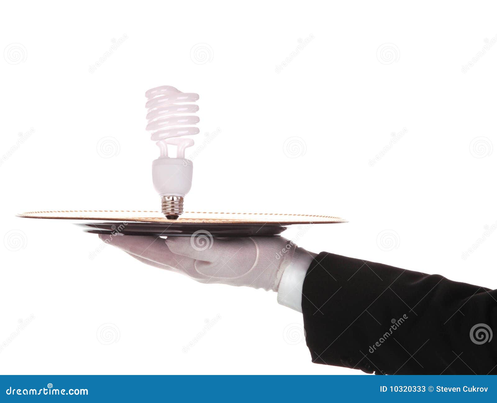 Butler with Compact Fluorescent Bulb on Tray Stock Image - Image of ...