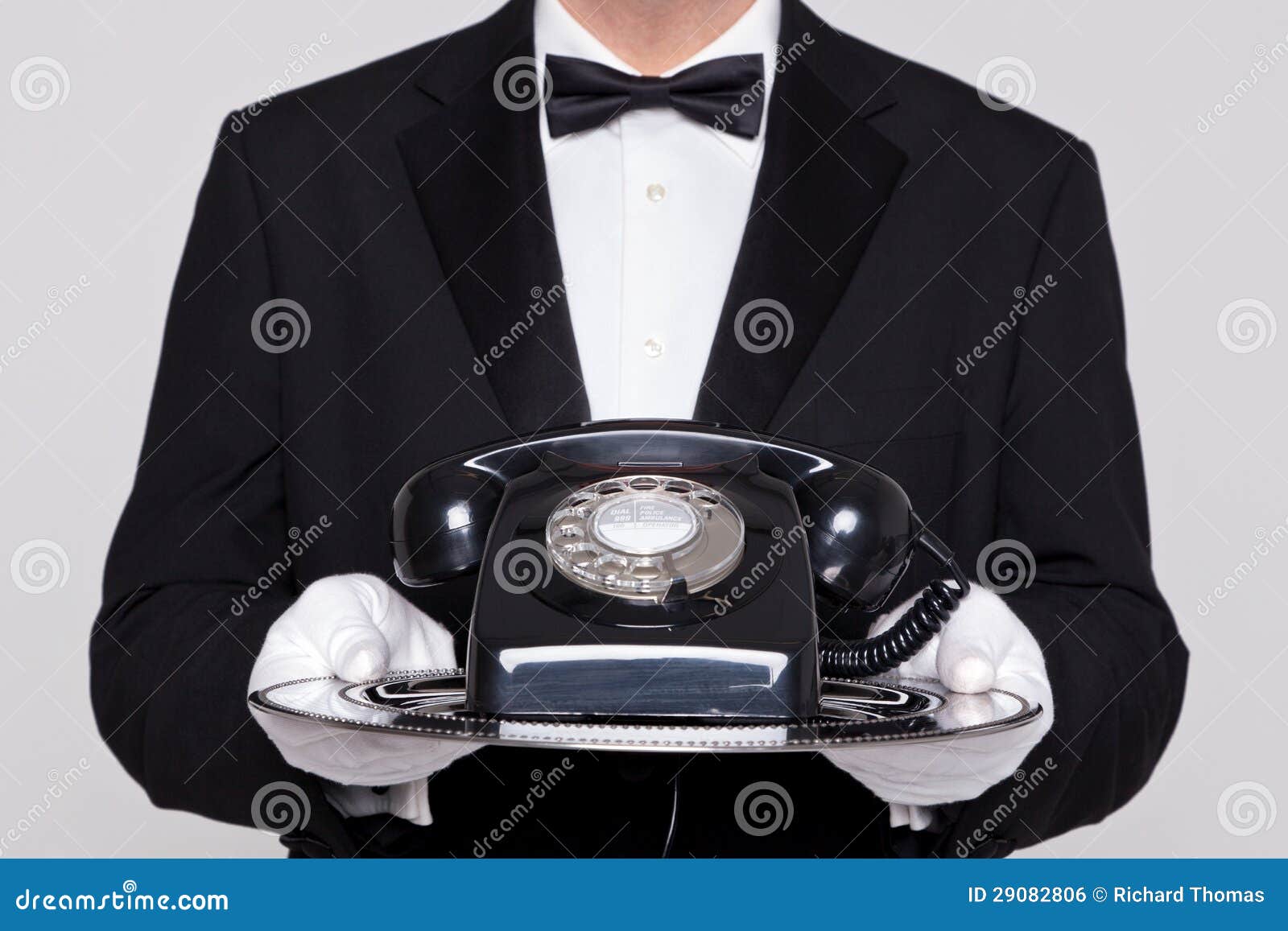 Butler Holding a Telephone on Silver Tray Stock Photo - Image of shirt ...