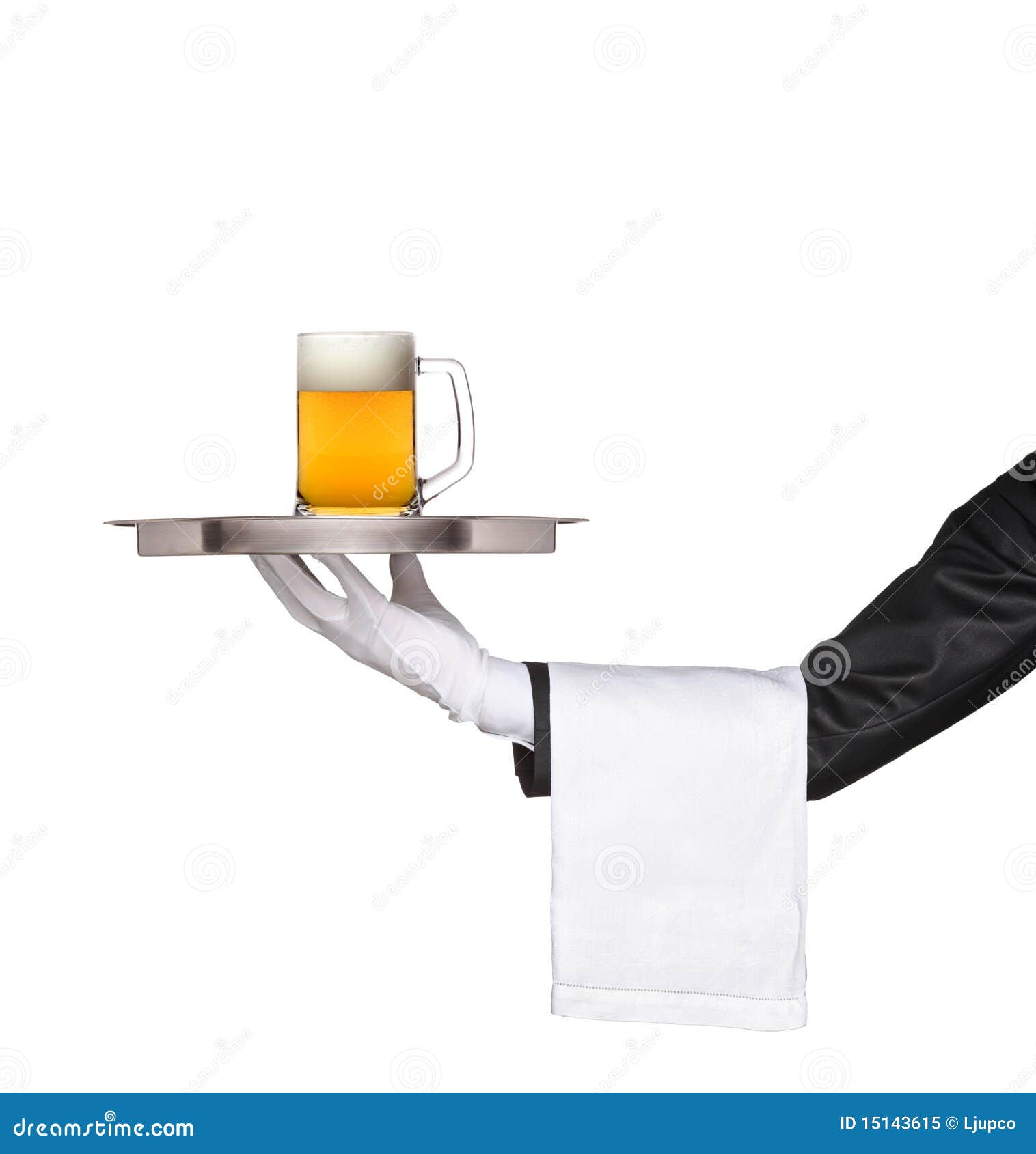 Butler Holding a Tray with a Beer Glass on it Stock Image - Image of ...