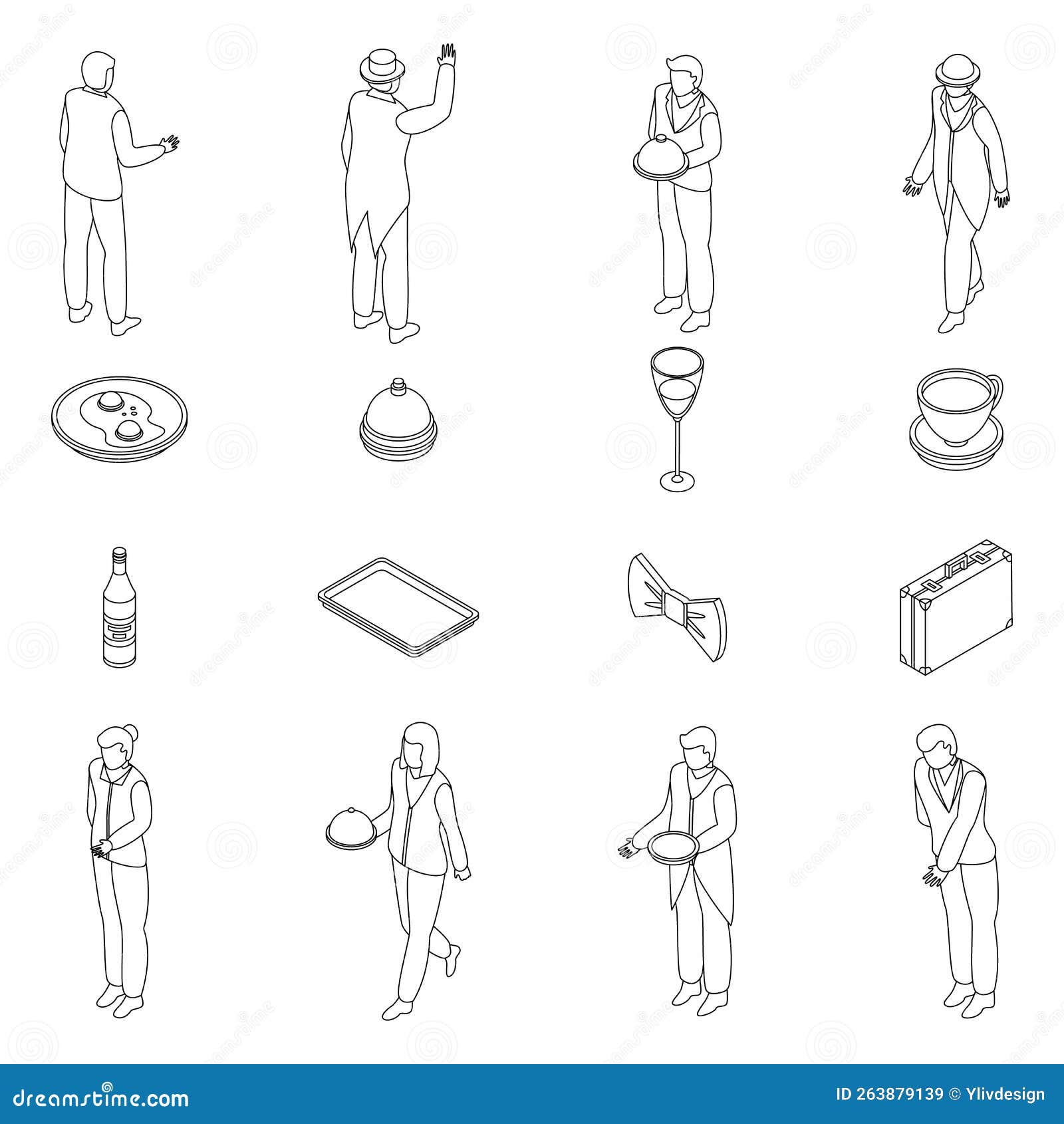 Butler Icons Set Outline Vector Stock Vector - Illustration of thin ...