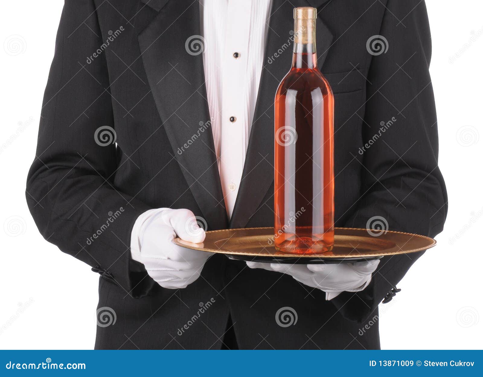 Butler Mit Wein-Flasche Auf Tellersegment Stockbild - Bild von ...