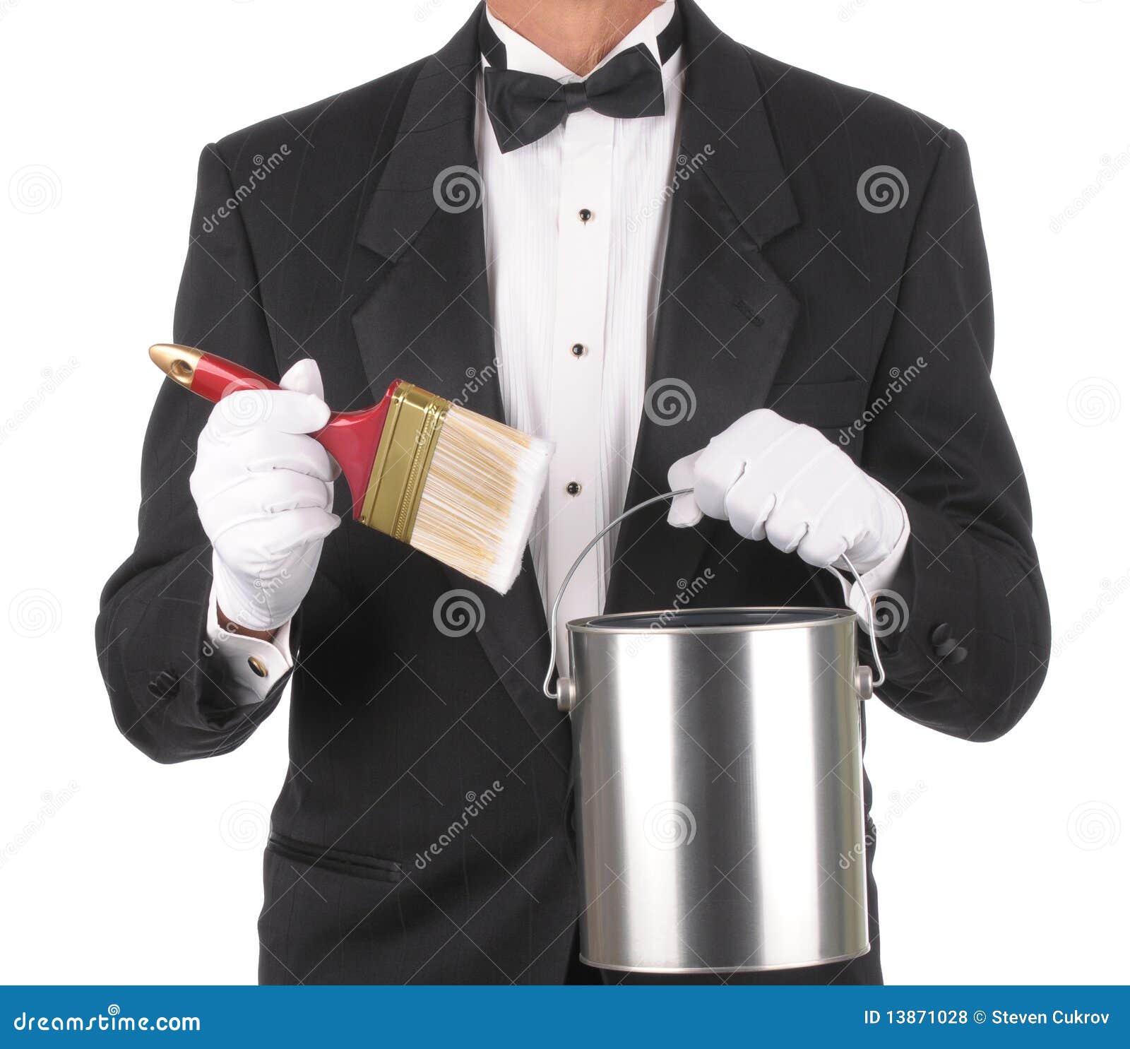 Butler with Paint Can and Brush Stock Photo - Image of isolated, cutout ...