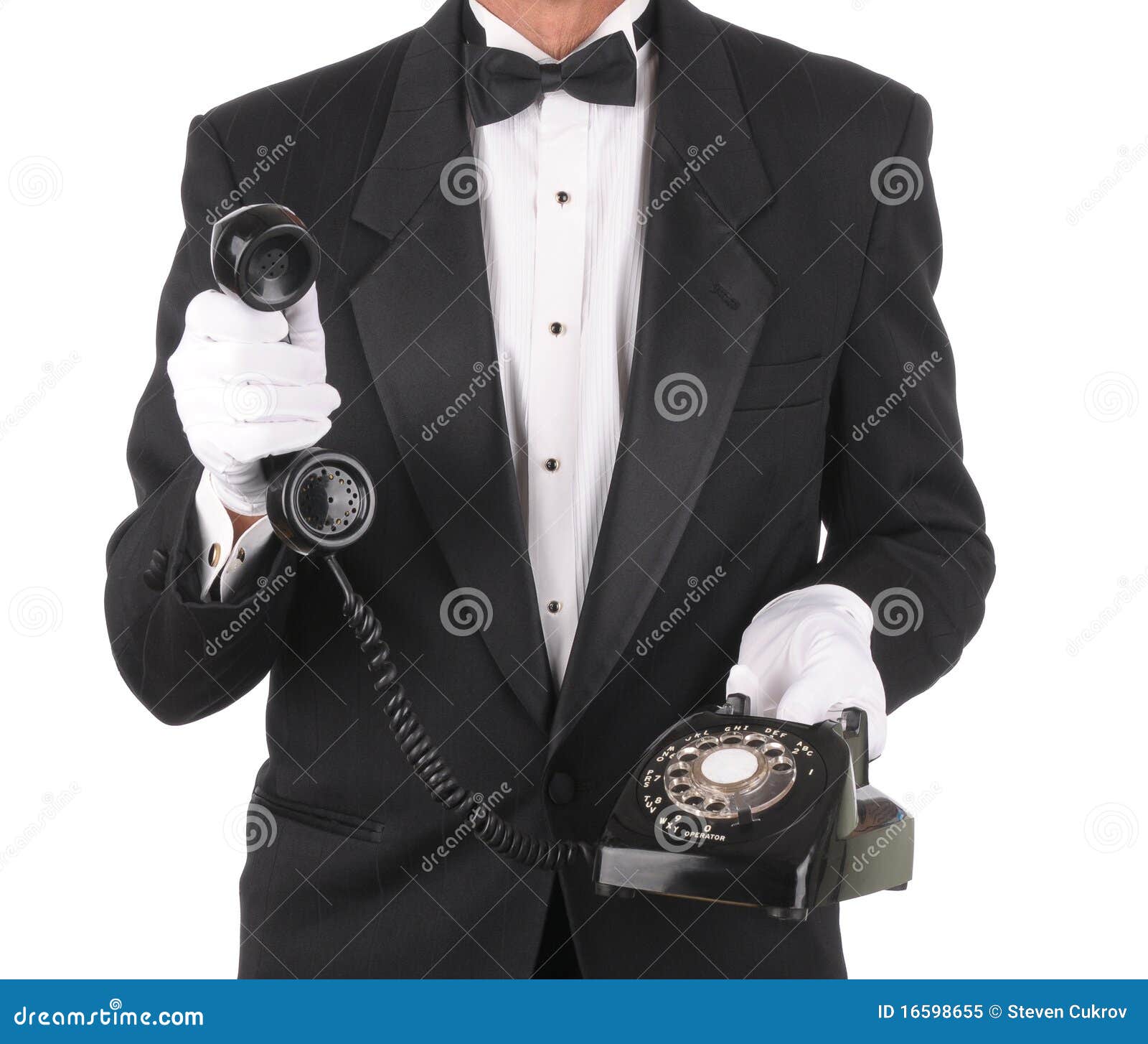 Butler with Phone stock image. Image of retro, dial, cutout - 16598655