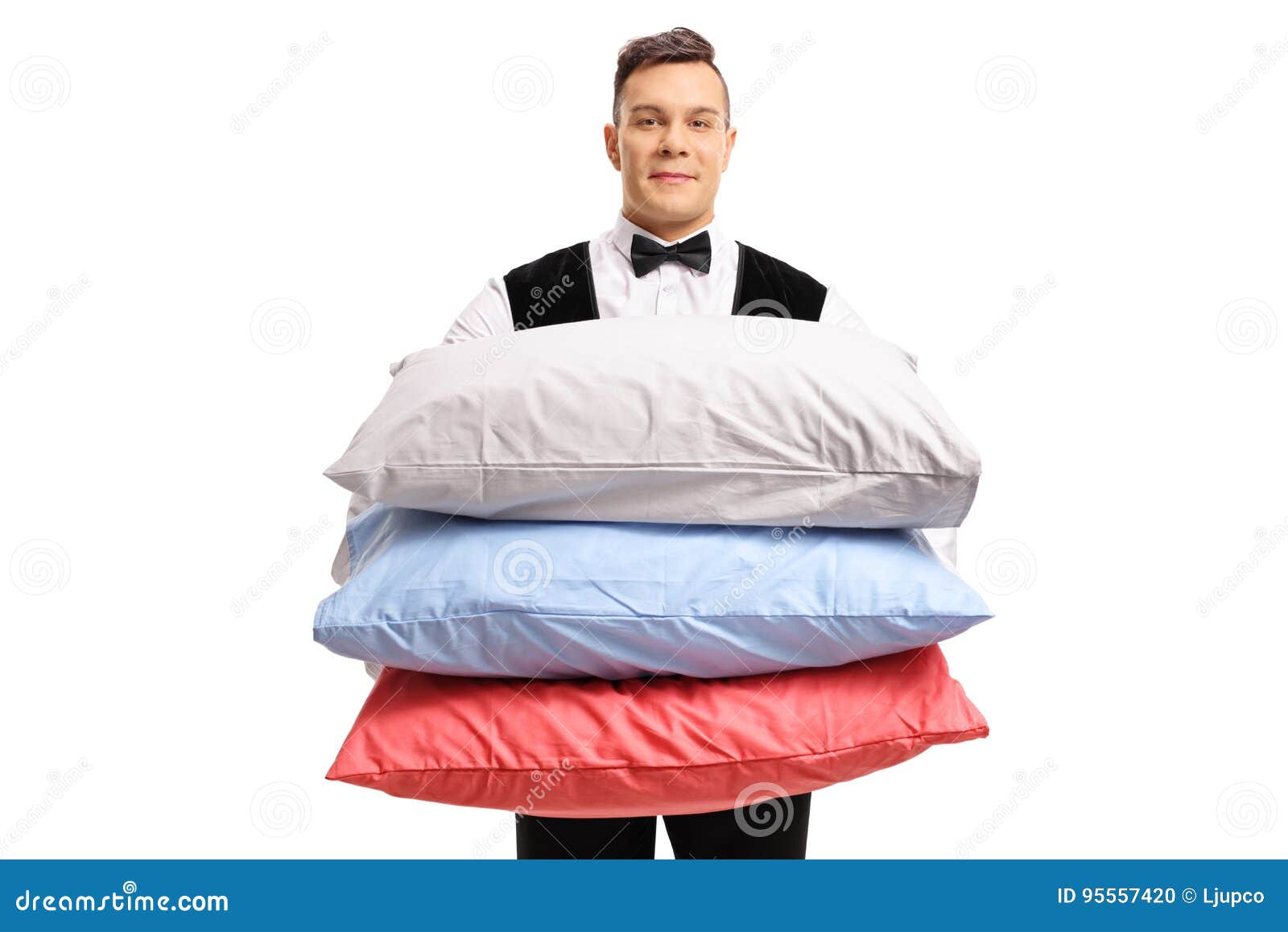 Butler with pillows stock photo. Image of male, adult - 95557420