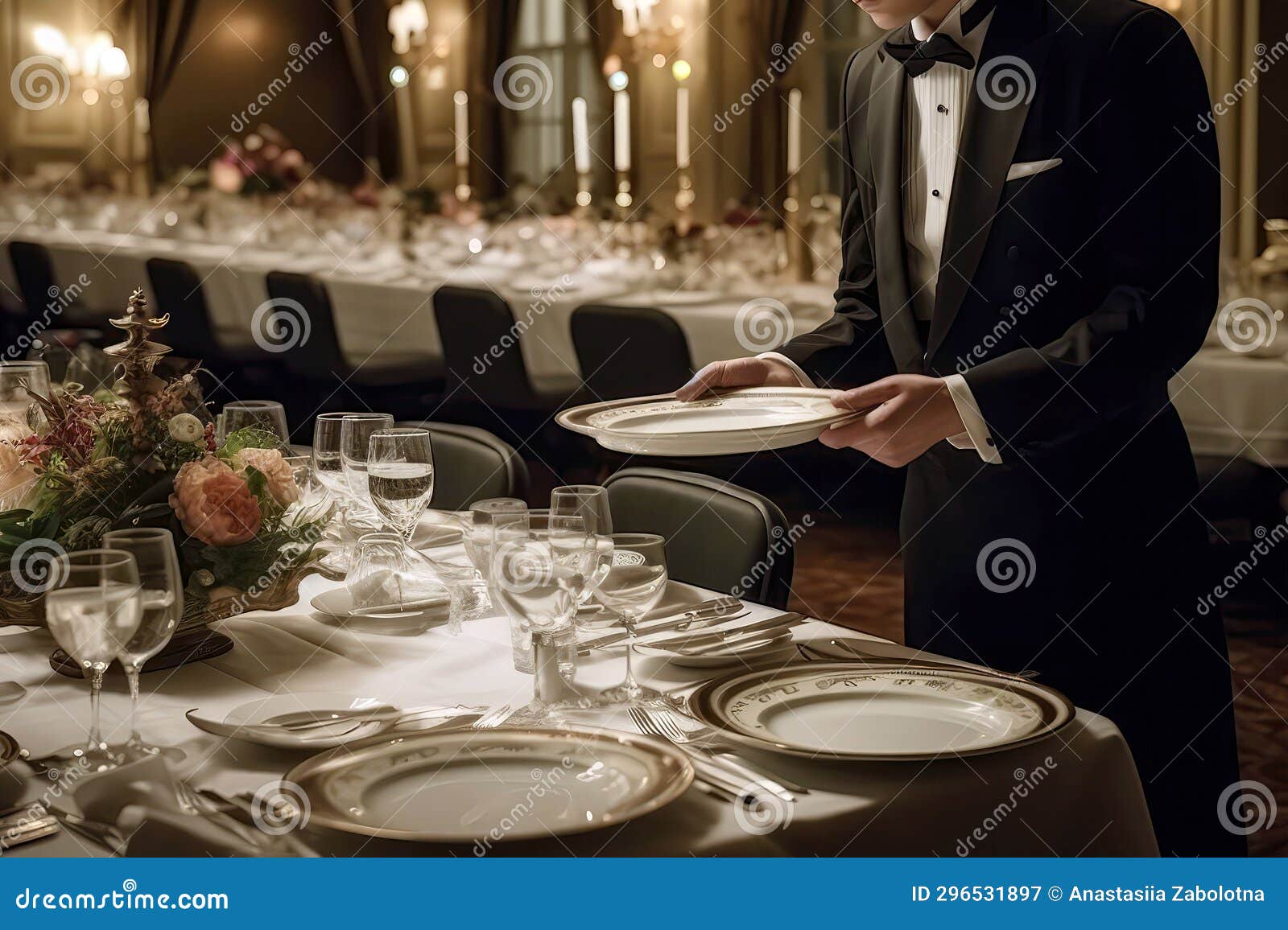 Butler Serving Plate Circle Retro Cartoon Vector | CartoonDealer.com ...