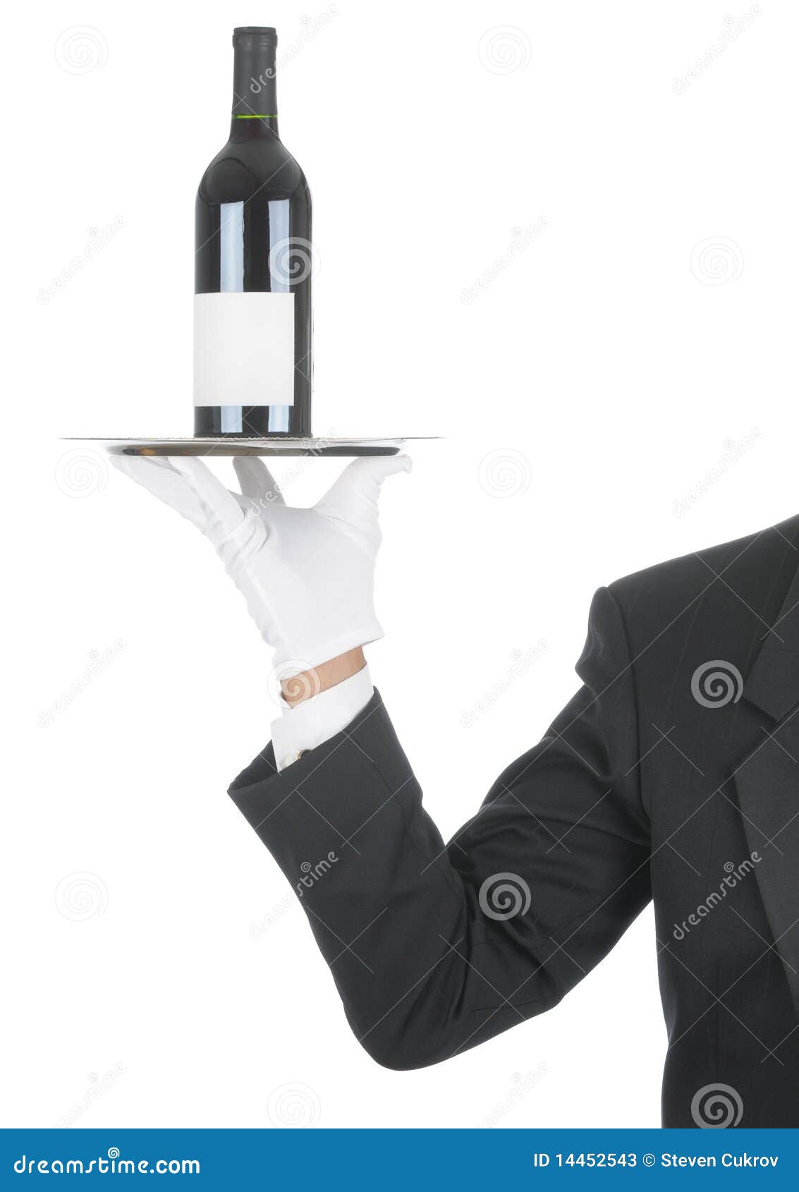 Butler with Wine Bottle on Tray Stock Image - Image of hospitality ...