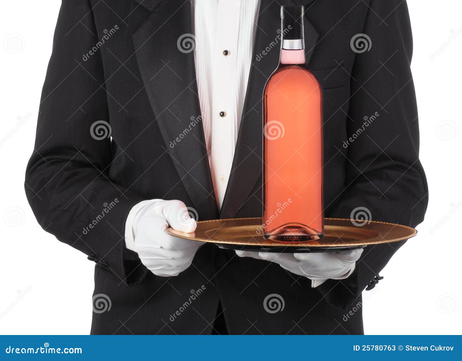 Butler with Wine Bottle on Tray Stock Image - Image of bottle, male ...