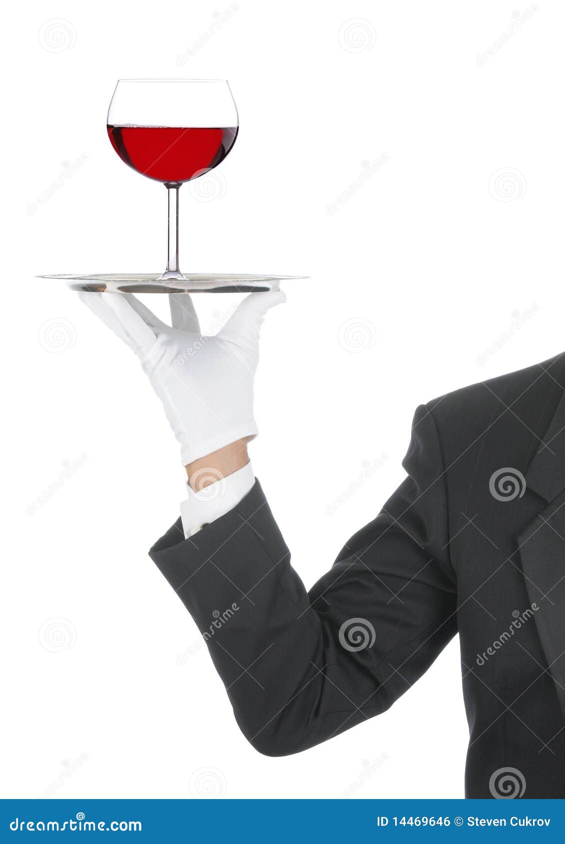 Butler with Wine Glass on Tray Stock Photo - Image of elegant, drink ...