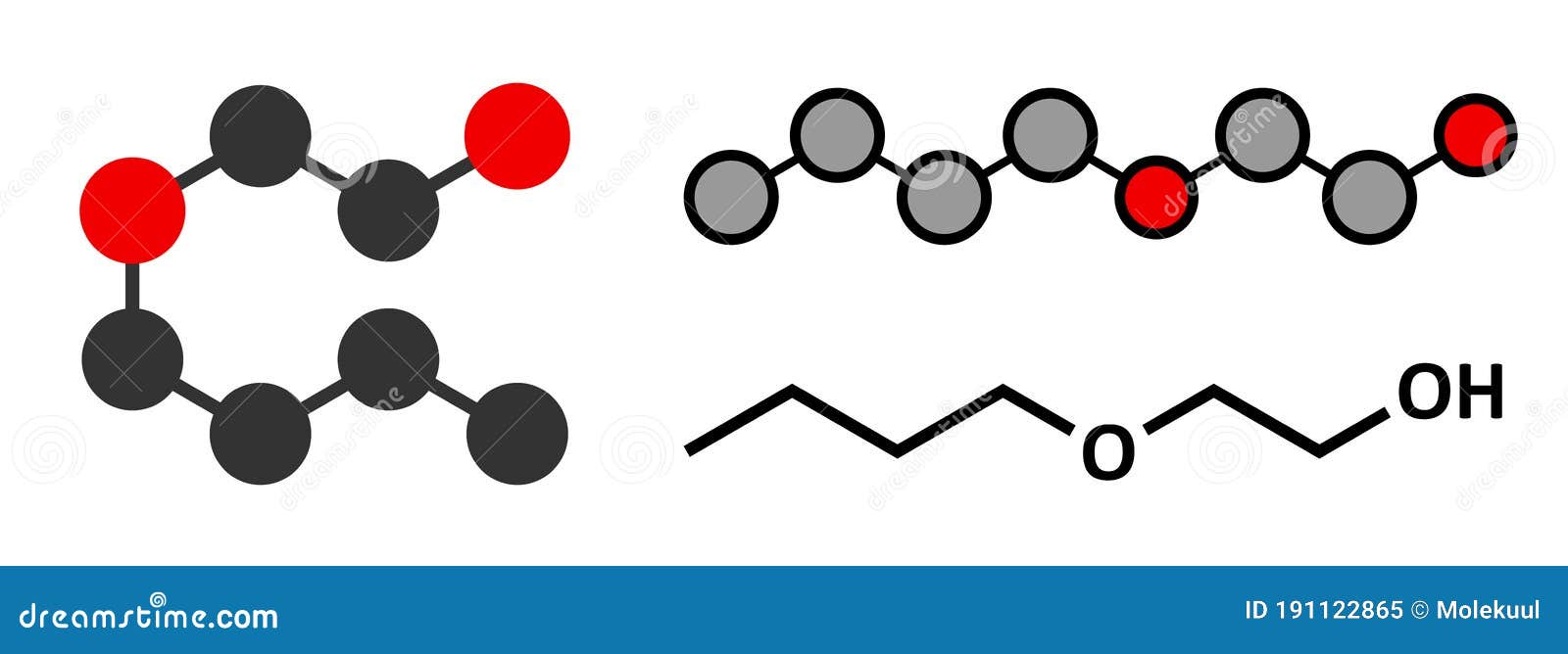 2-butoxyethanol Molecule. Stylized 2D Renderings and Conventional ...