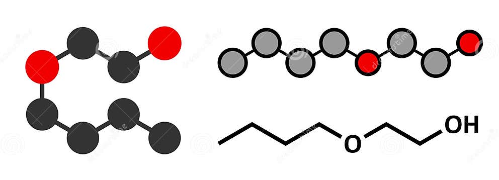 2-butoxyethanol Molecule. Stylized 2D Renderings and Conventional ...