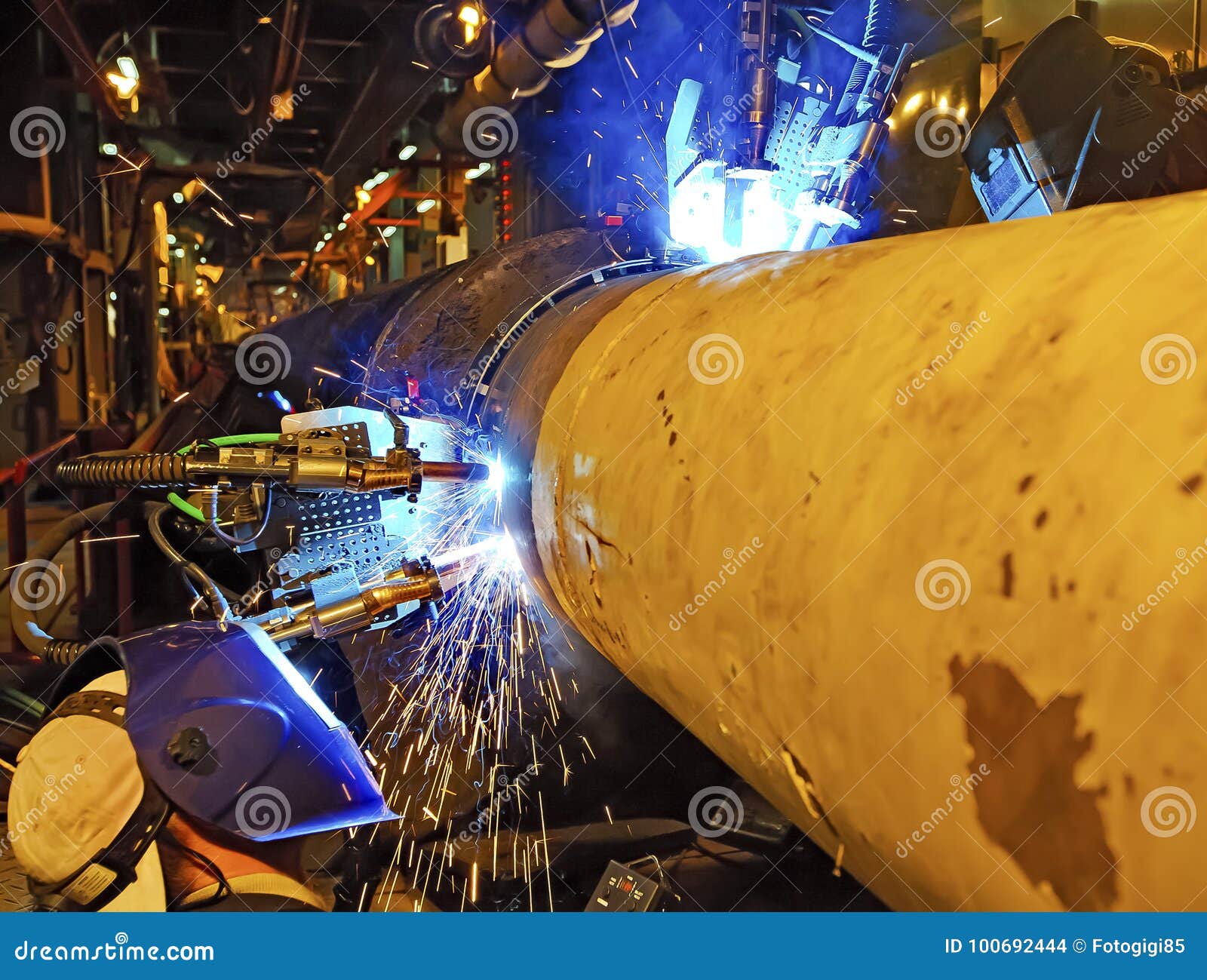 Welding Underwater Pipeline Using Automatic Equipment Stock Photo ...