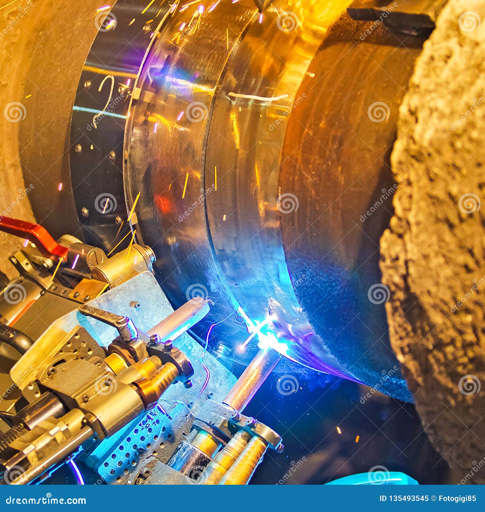 Welding Underwater Pipeline Using Automatic Equipment Stock Image ...