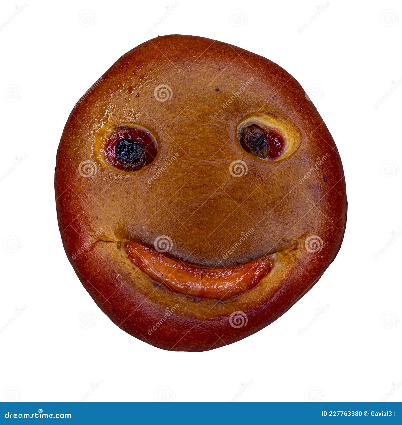 Butter Bun in the Shape of a Smiling Face. Object Isolated on White ...