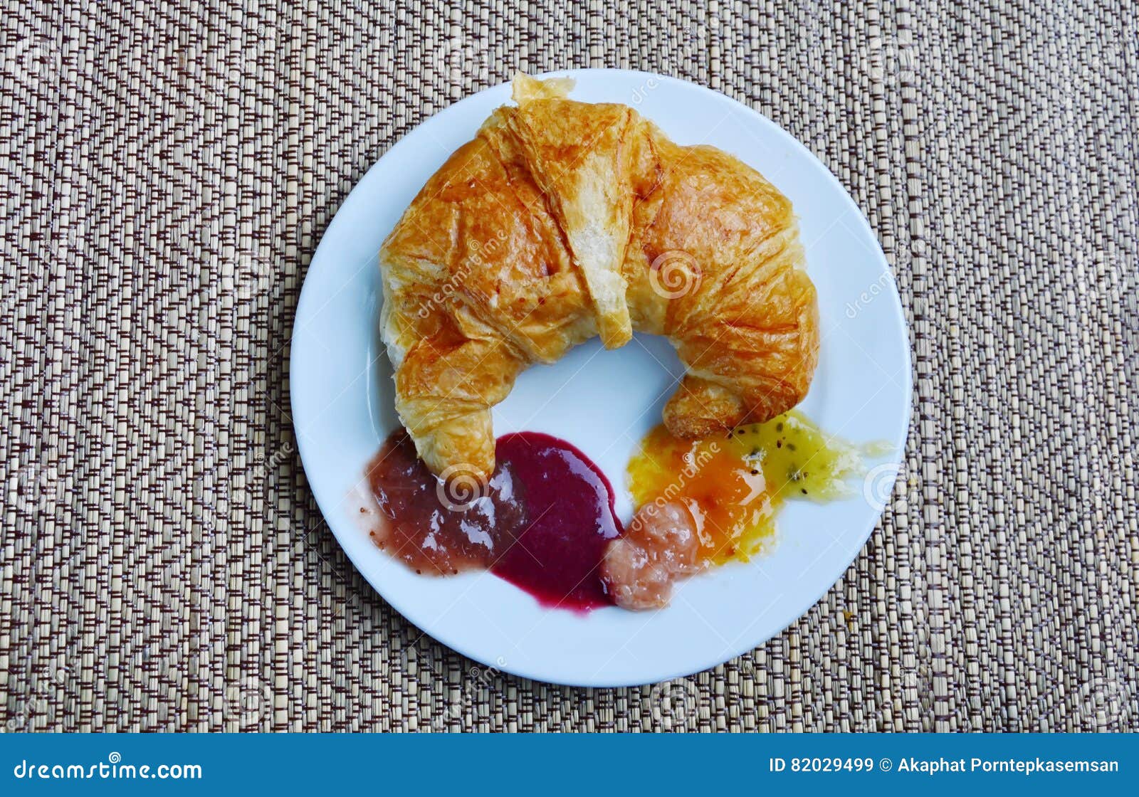 Butter Croissant and Assorted Jam on Dish Stock Image - Image of crispy ...