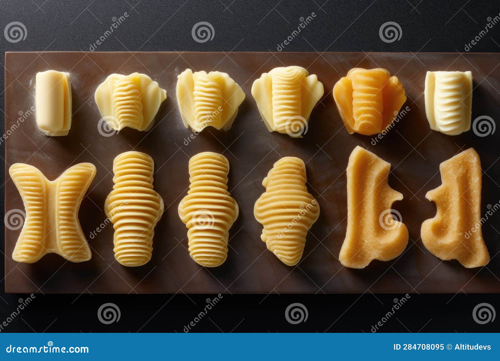 Butter Curls Arranged in a Row with Different Shapes Stock Illustration ...