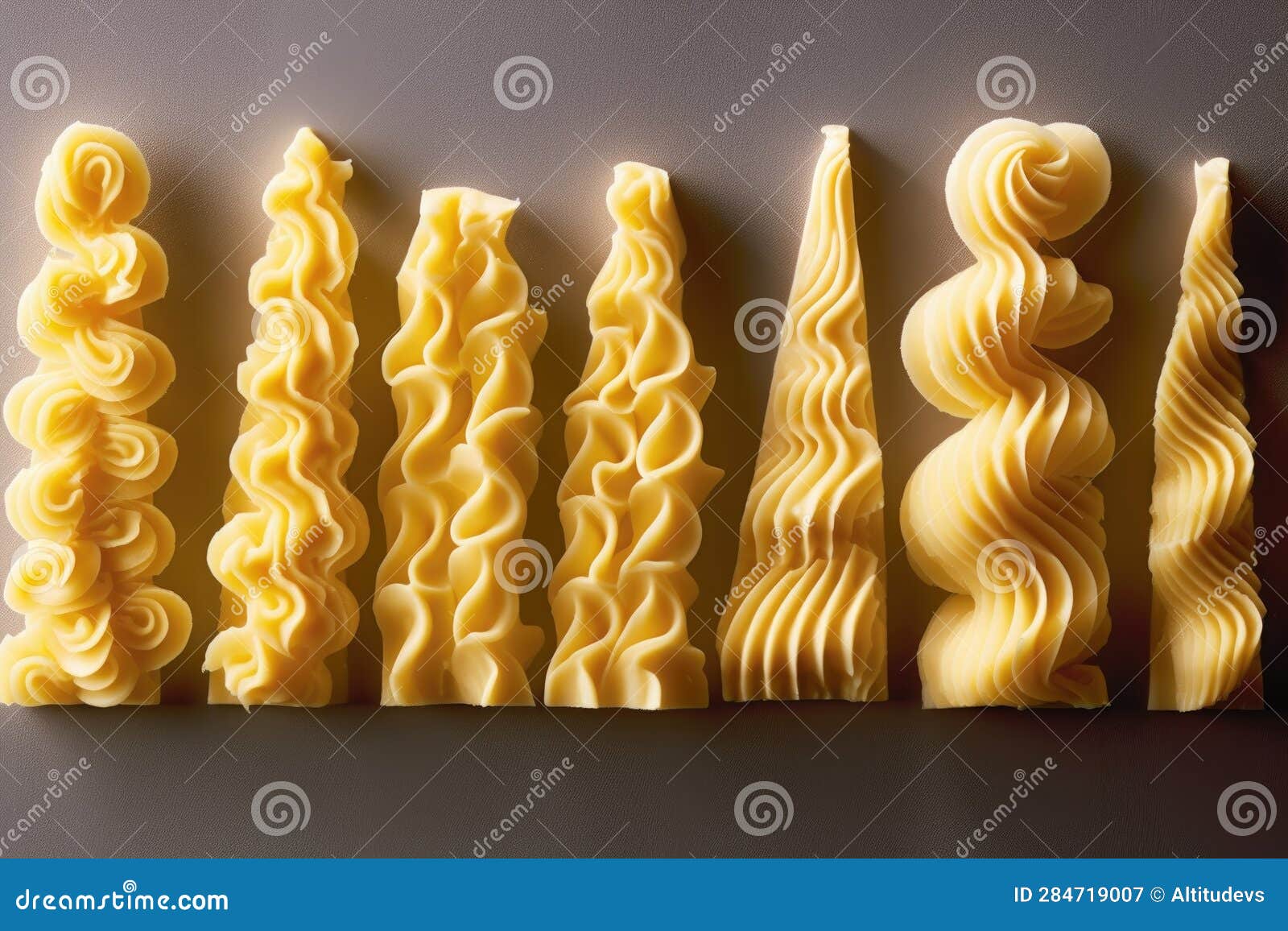Butter Curls Arranged in a Row with Different Shapes Stock Illustration ...
