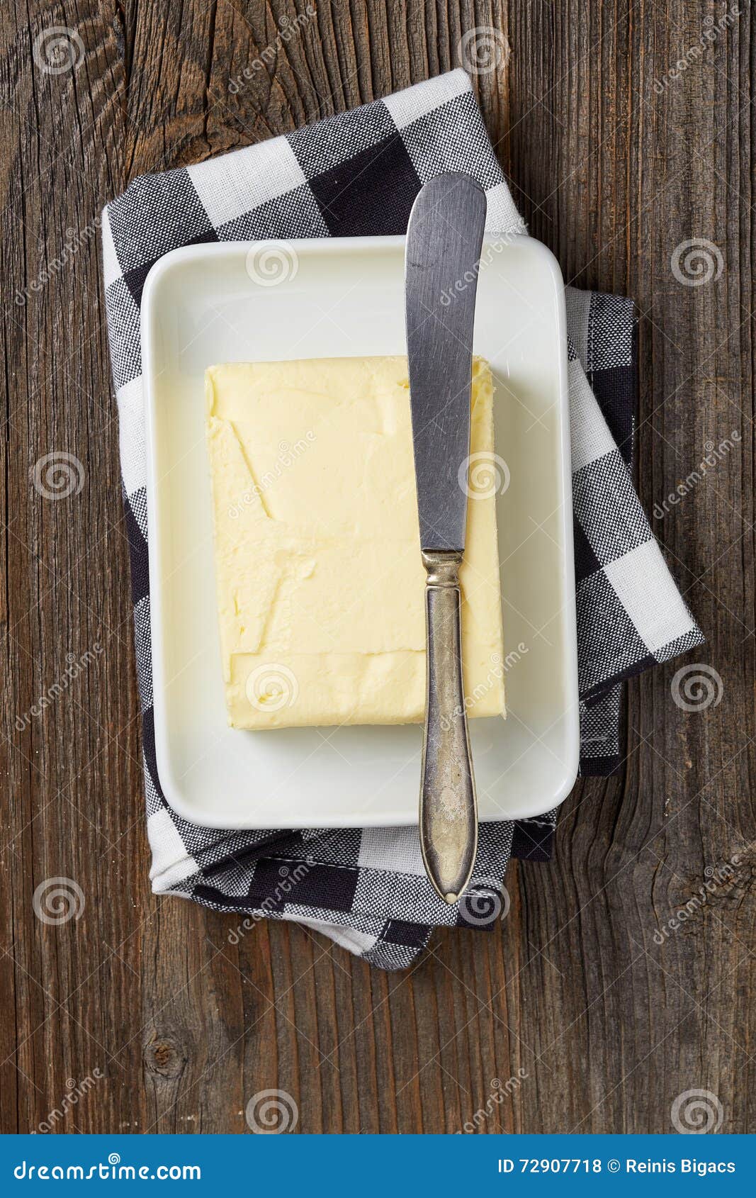 Butter Dish on Wooden Table, from Above Stock Photo - Image of dish ...