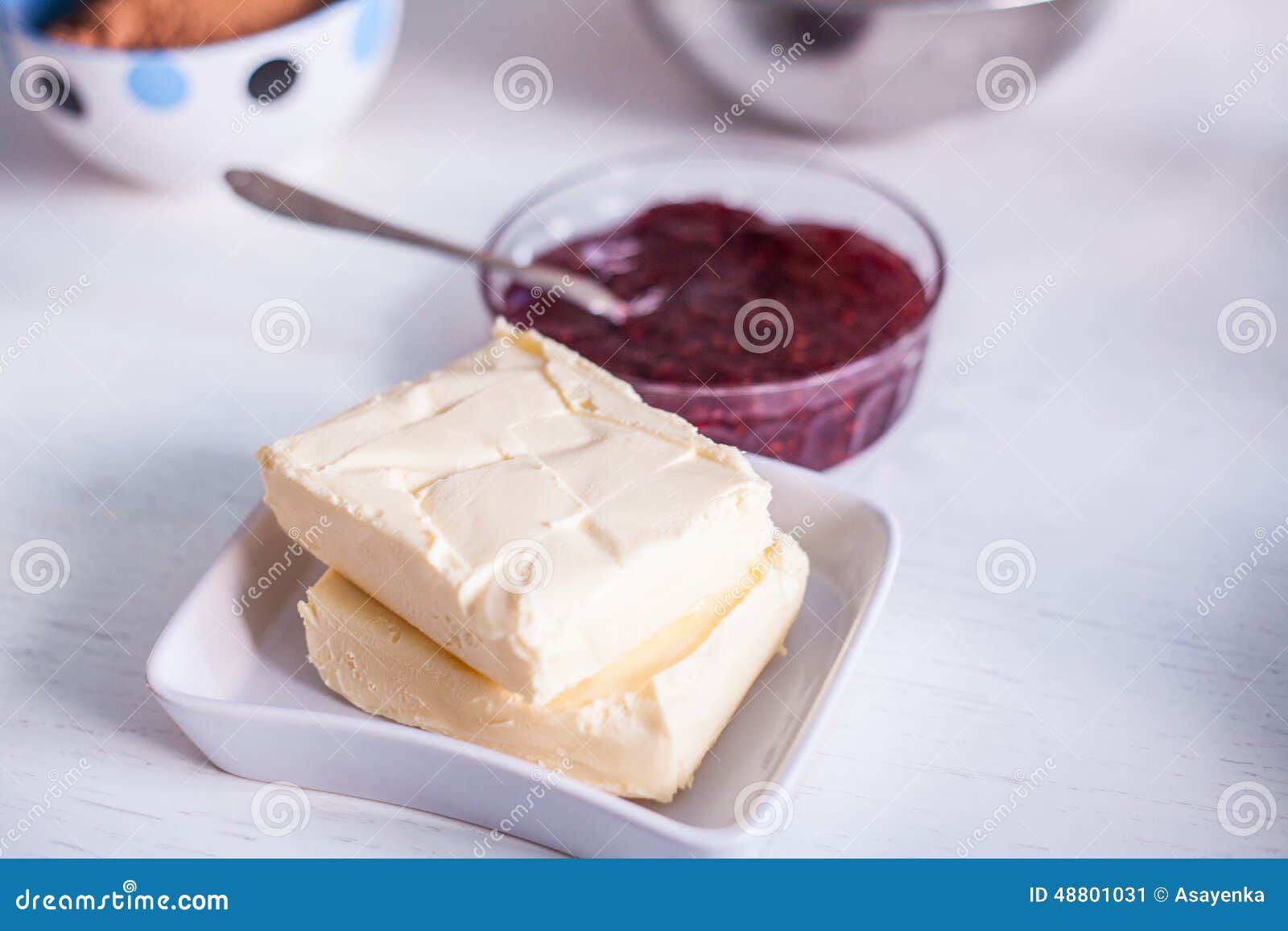 Butter with Red Jam in the Kitchen Stock Image - Image of fresh, diet ...