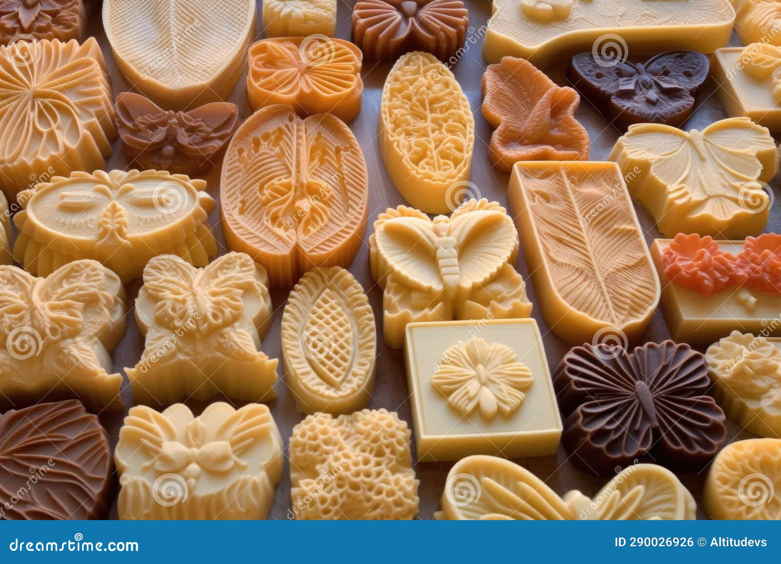 Butter in Various Shaped Molds, Patterns Visible Stock Photo - Image of ...