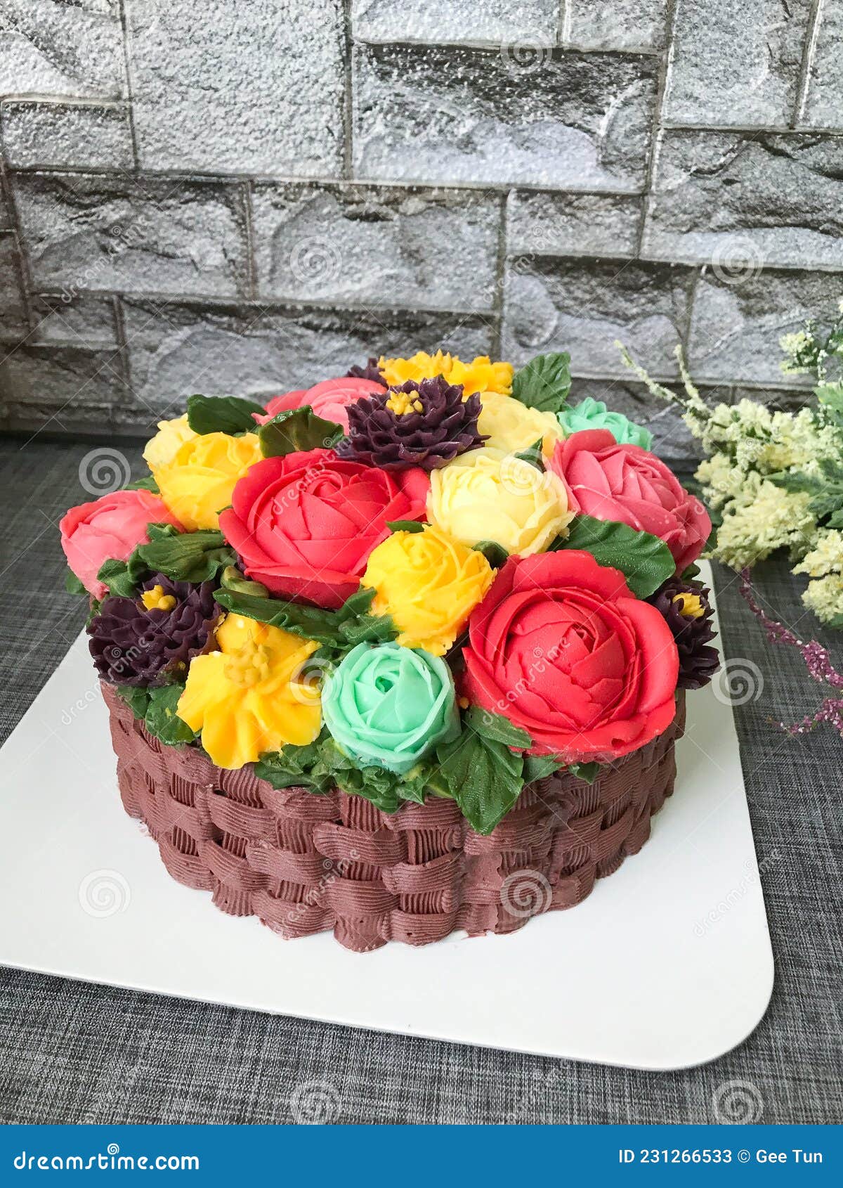 Buttercream Flowers Basket Cake Stock Image - Image of baking ...