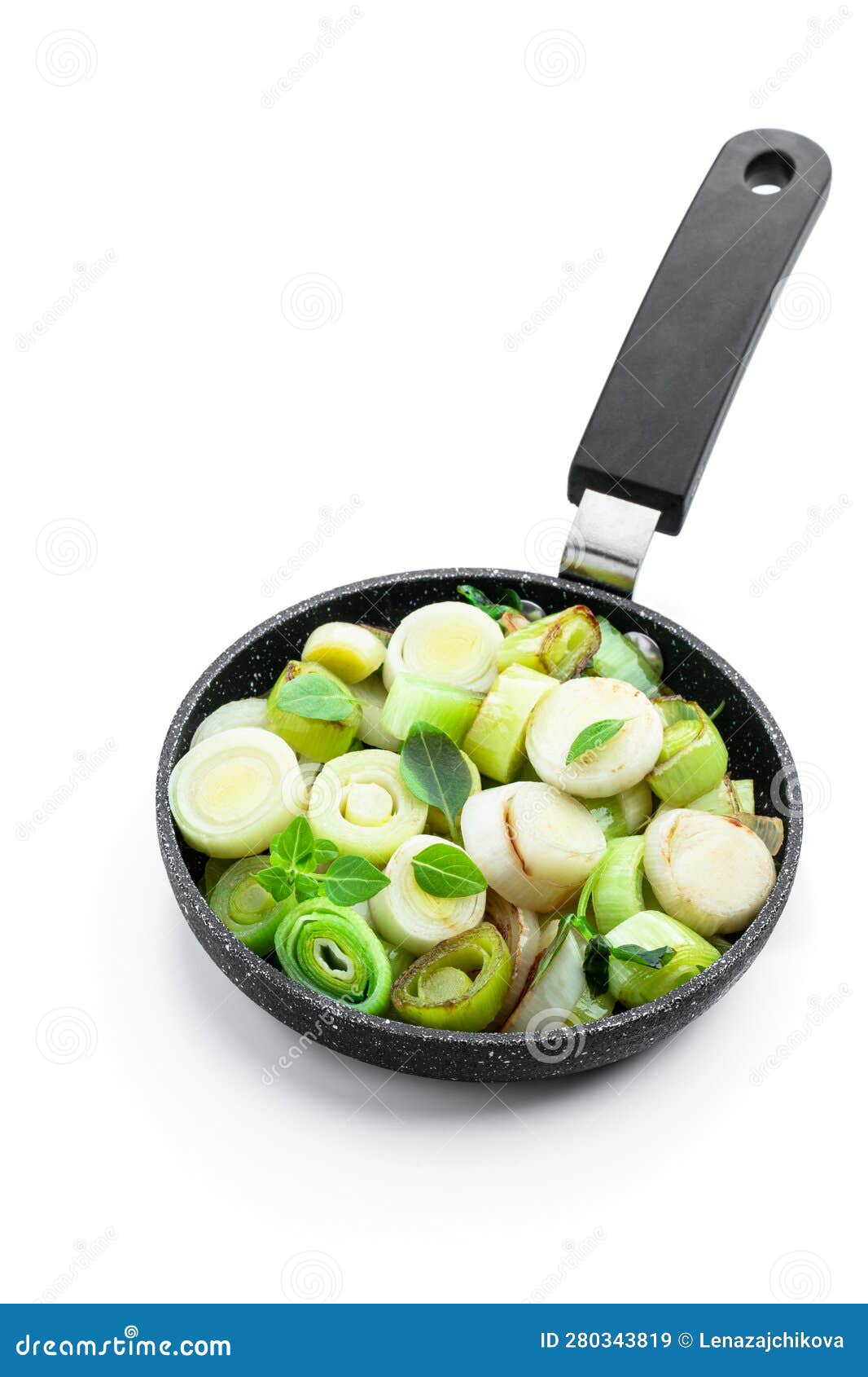 Buttered Baked Leek in Small Skillet Isolated on White Stock Image ...