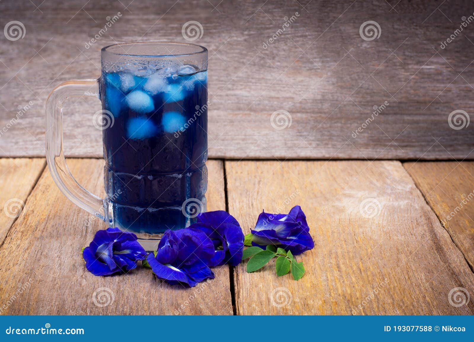 Butterfly Pea or Blue Pea Clitoria Ternatea Flowers and Glass of Blue ...