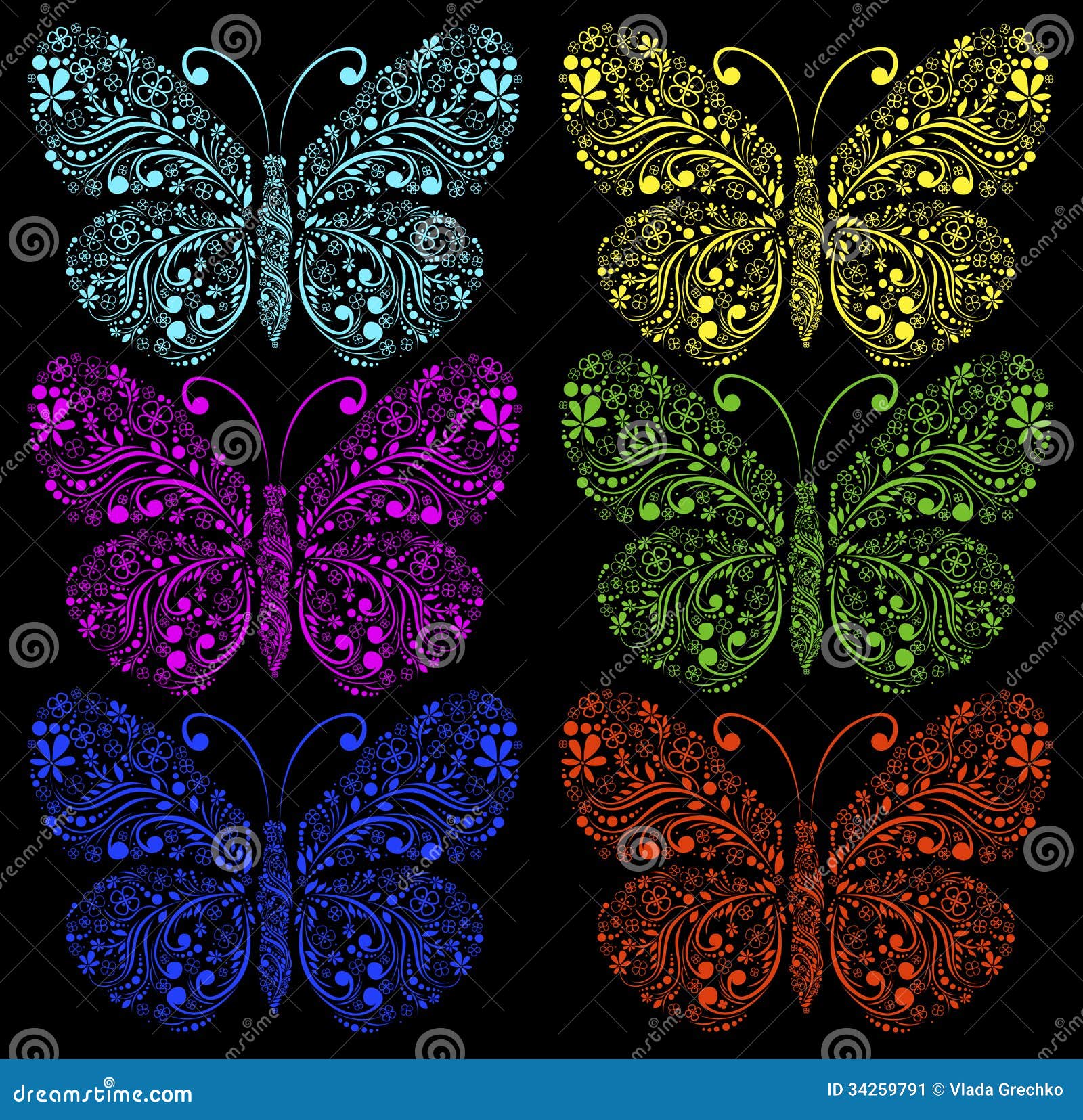 Butterflies on a Black Background Stock Vector - Illustration of dark ...