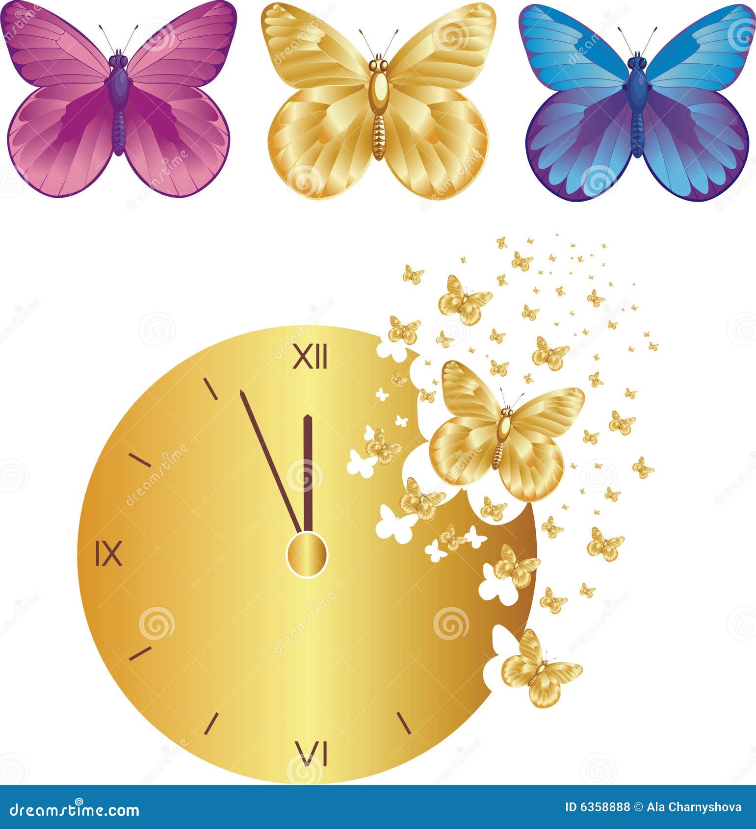 Butterflies Carrying Away Time Stock Illustration - Illustration of ...