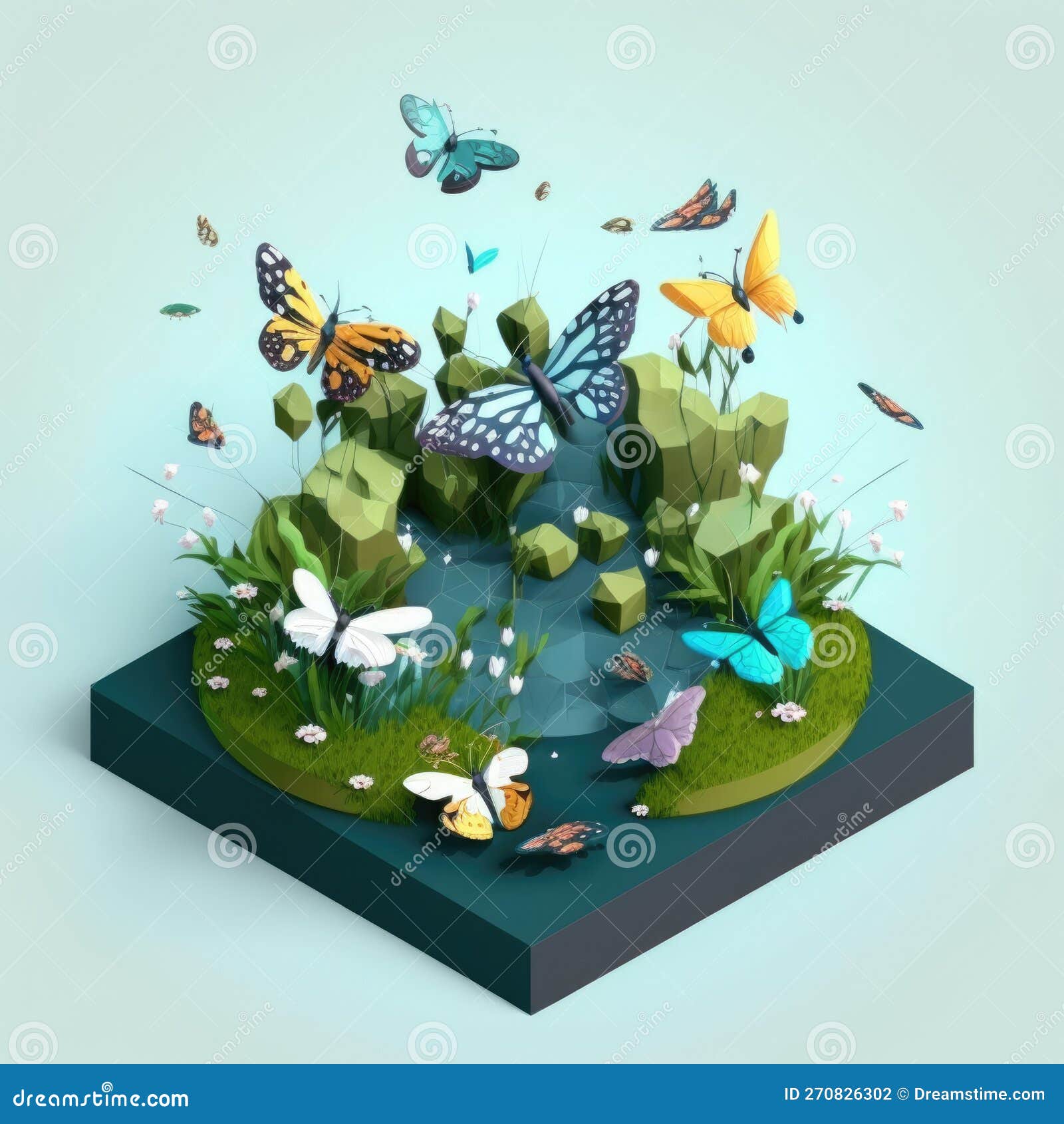 Butterflies and Dragonflies, Isometric Low Poly View AI Generation ...