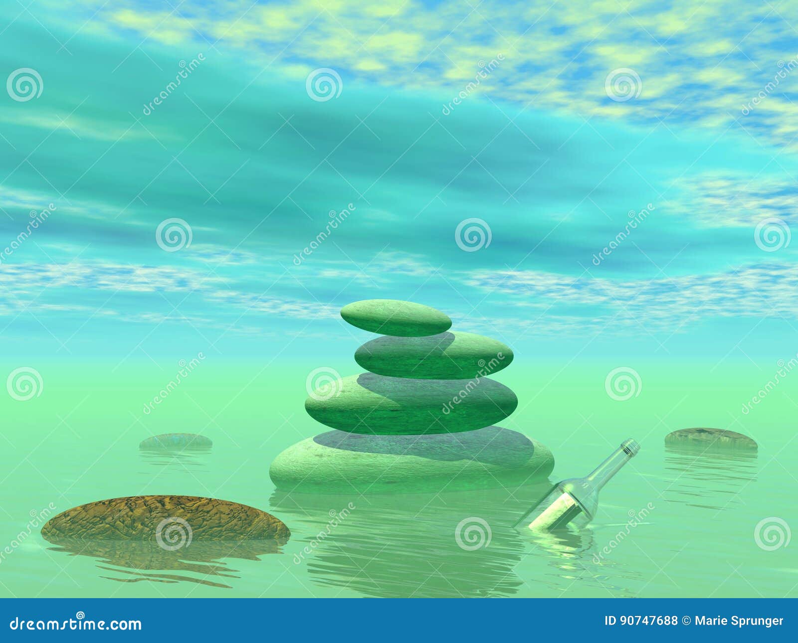 Butterflies in Flight in a Zen Landscape - 3D Rendering Stock ...