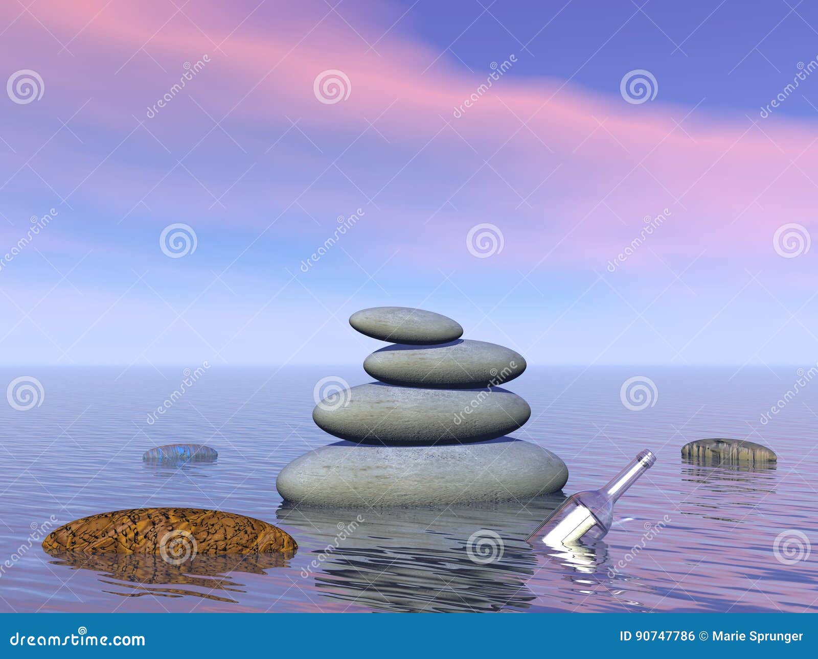 Butterflies in Flight in a Zen Landscape - 3D Rendering Stock ...