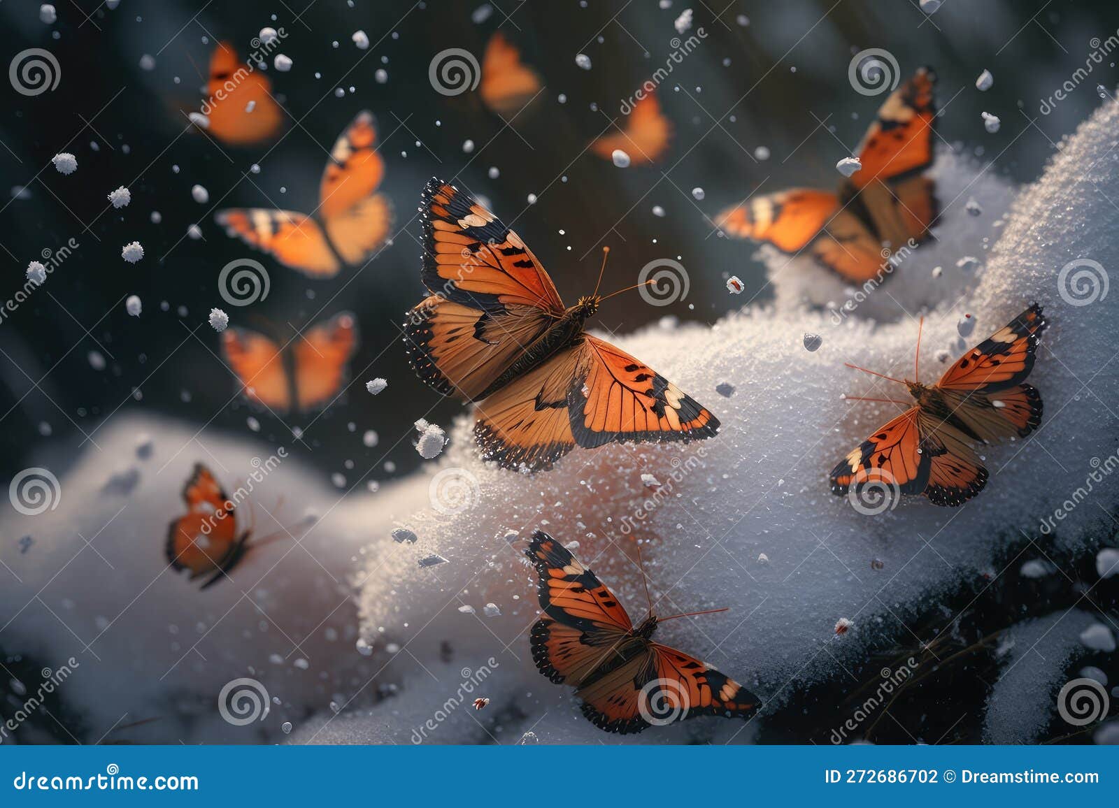 Butterflies Fluttering in the Snow, Spreading Warmth and Color Stock ...